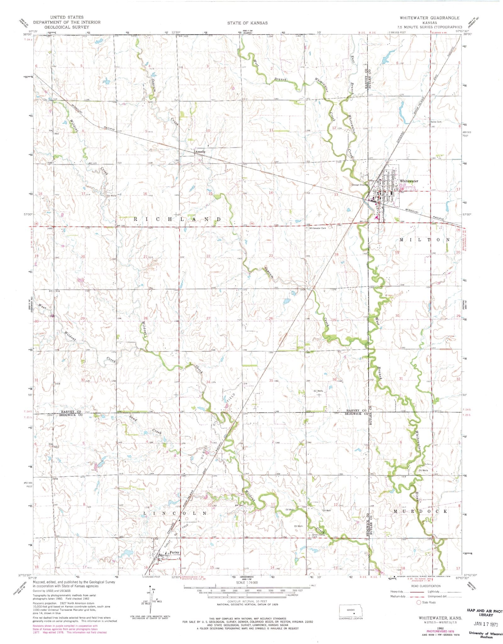Classic USGS Whitewater Kansas 7.5'x7.5' Topo Map – MyTopo Map Store