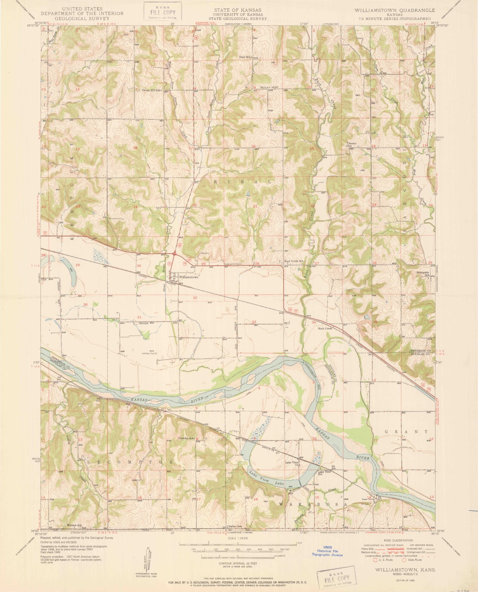 Classic USGS Williamstown Kansas 7.5'x7.5' Topo Map – MyTopo Map Store