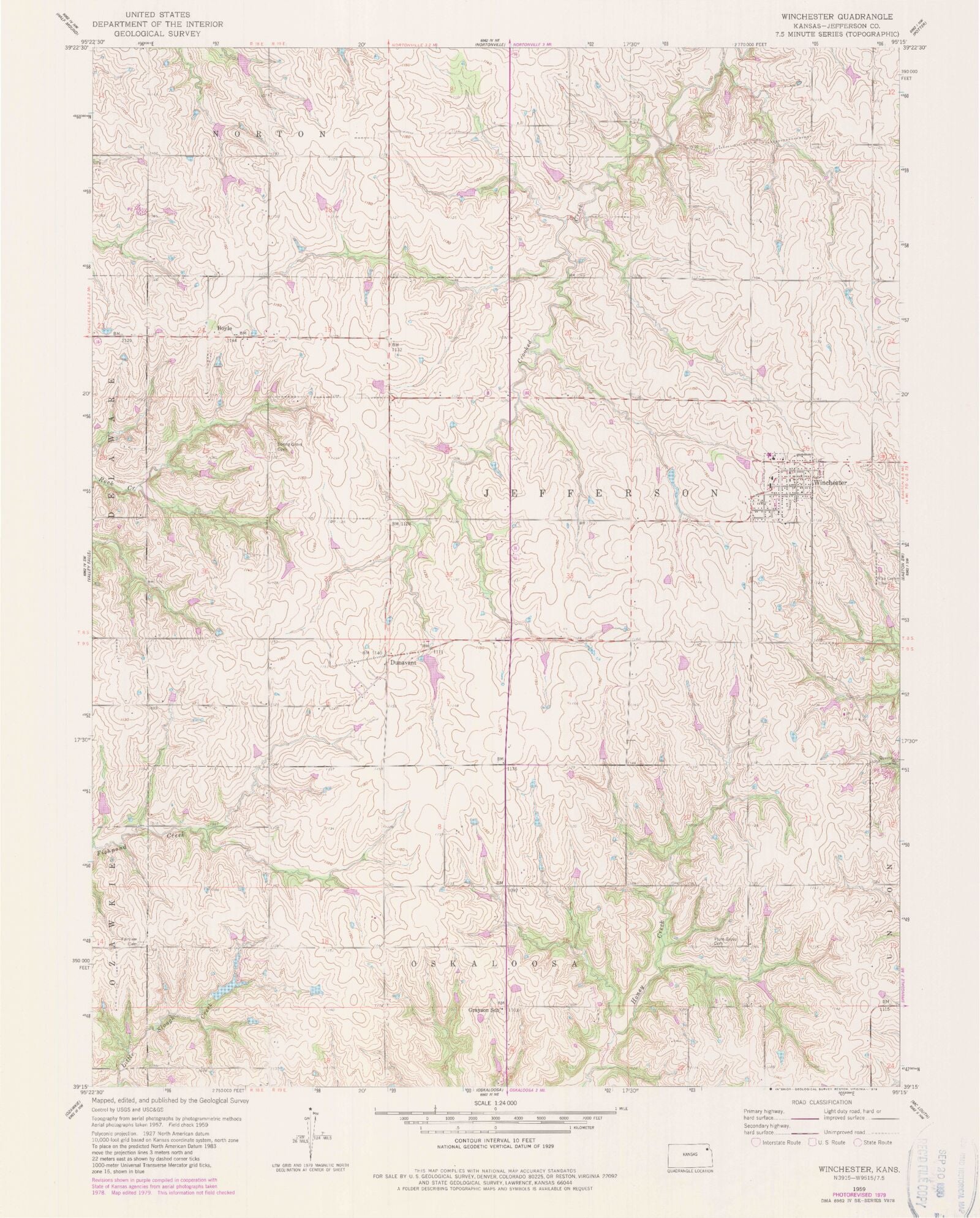 Classic USGS Winchester Kansas 7.5'x7.5' Topo Map – MyTopo Map Store