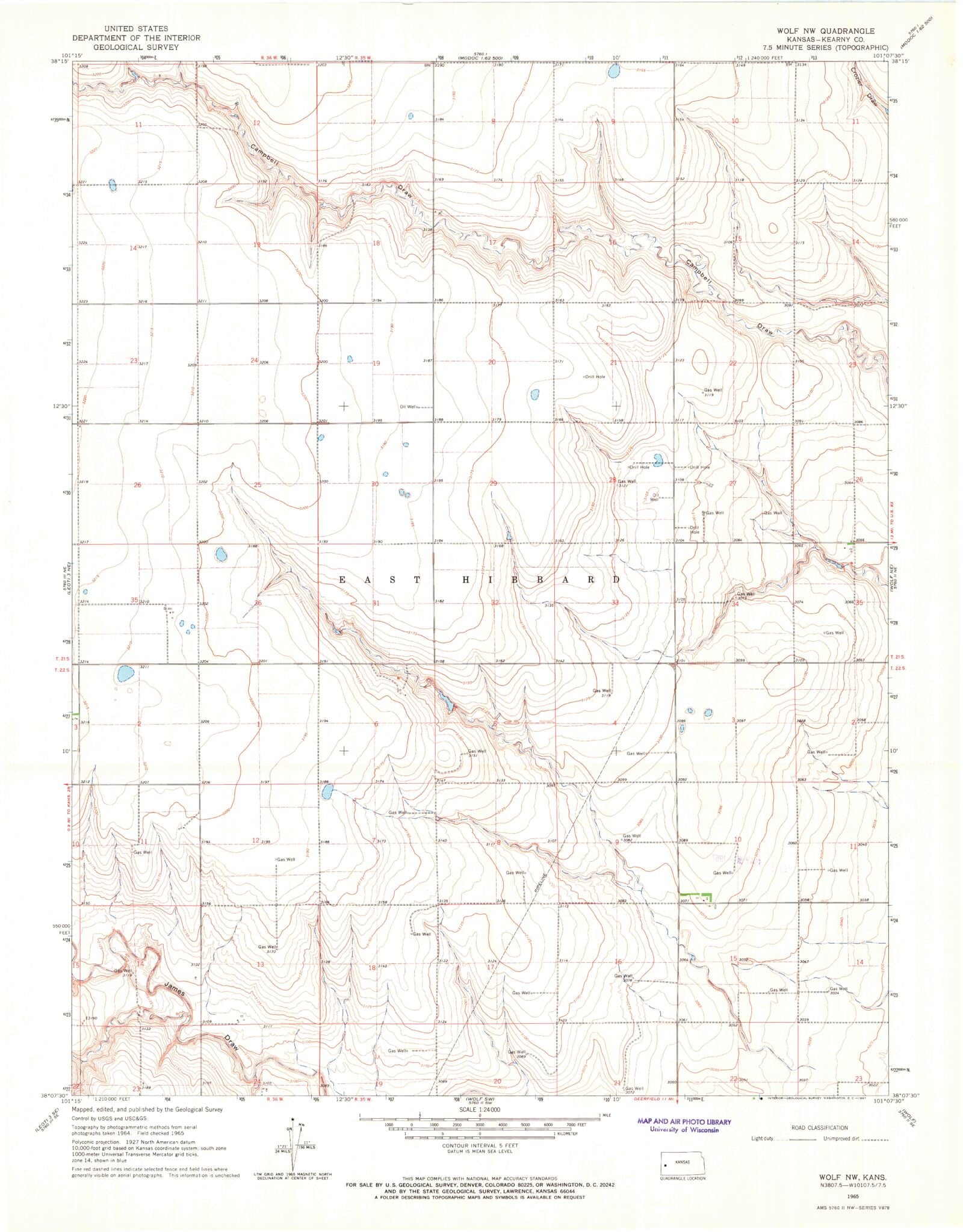 Classic USGS Wolf NW Kansas 7.5'x7.5' Topo Map – MyTopo Map Store