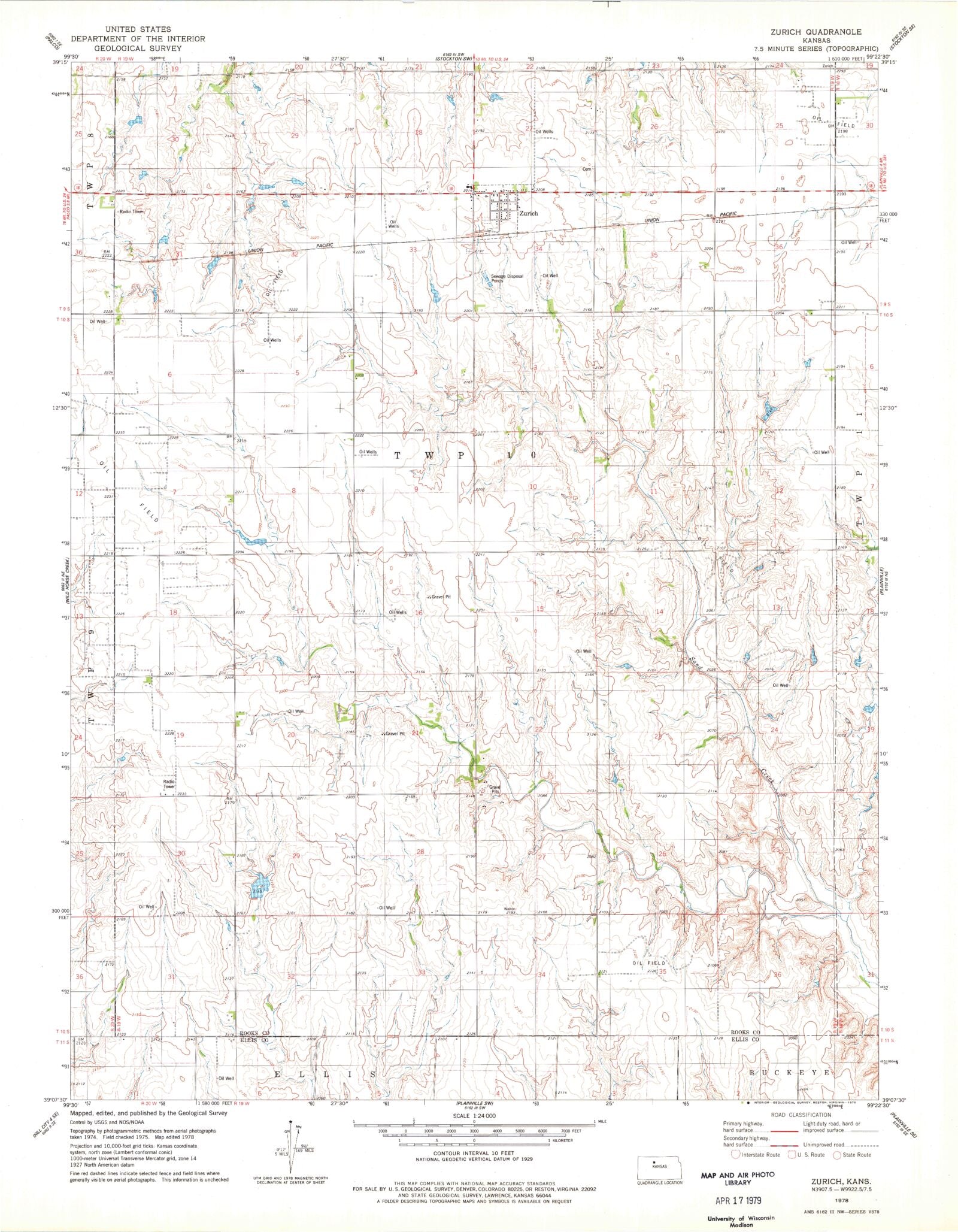 Classic USGS Zurich Kansas 7.5'x7.5' Topo Map – MyTopo Map Store