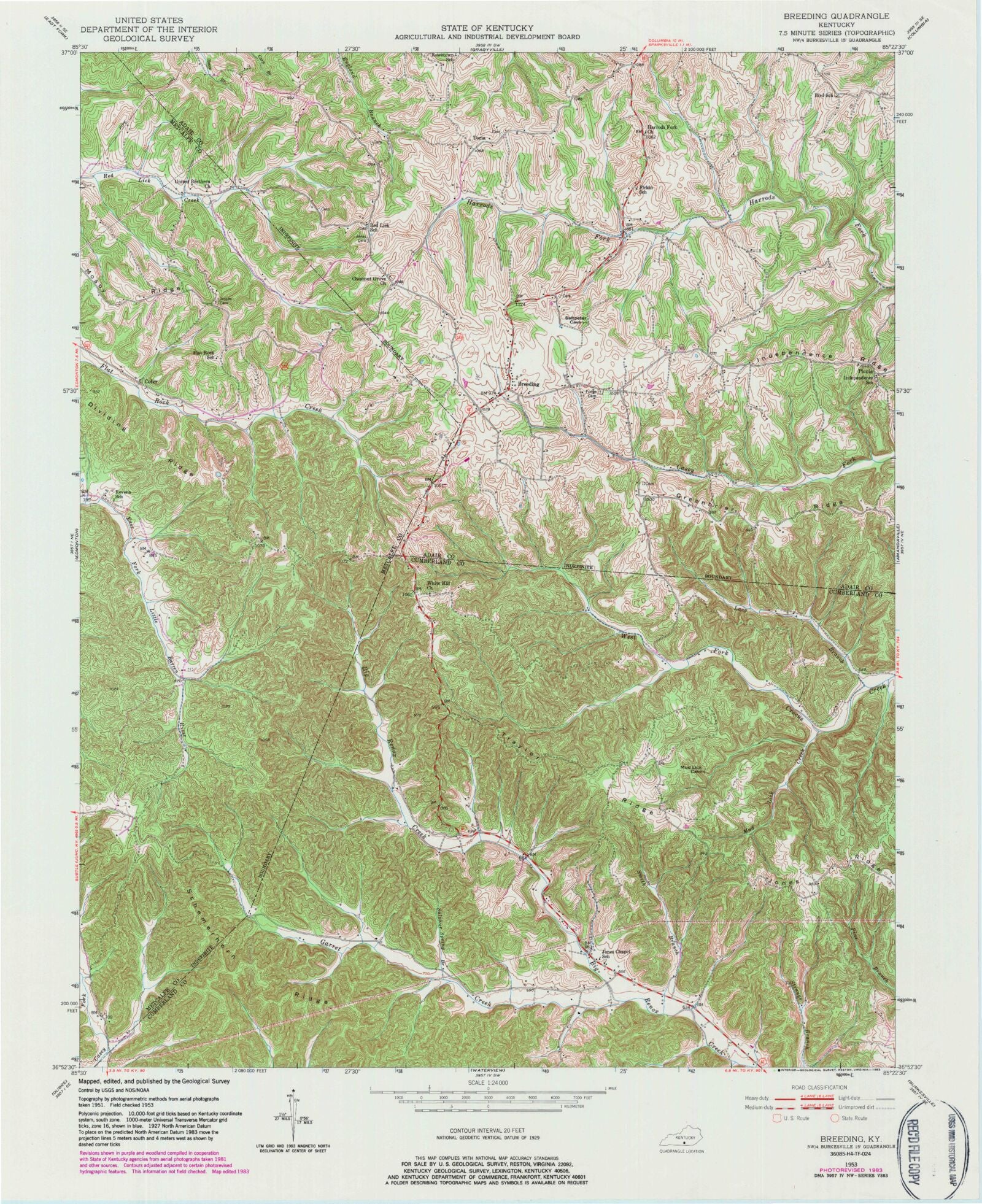 Classic USGS Breeding Kentucky 7.5'x7.5' Topo Map – MyTopo Map Store