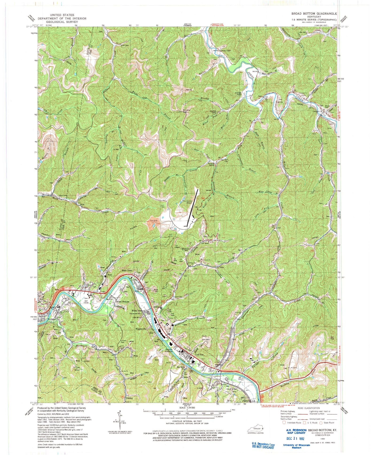 Classic USGS Broad Bottom Kentucky 7.5'x7.5' Topo Map – MyTopo Map Store