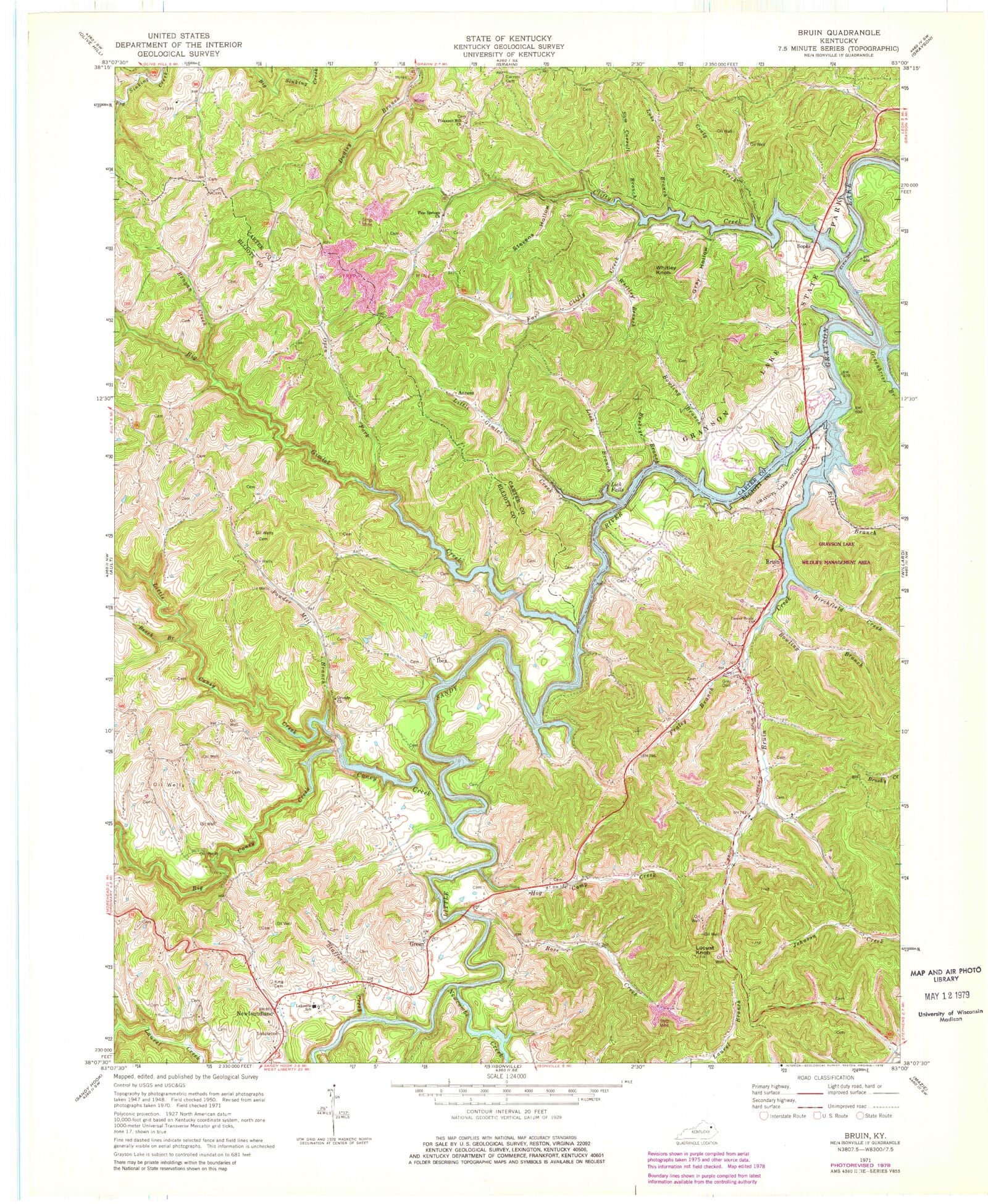 Classic USGS Bruin Kentucky 7.5'x7.5' Topo Map – MyTopo Map Store