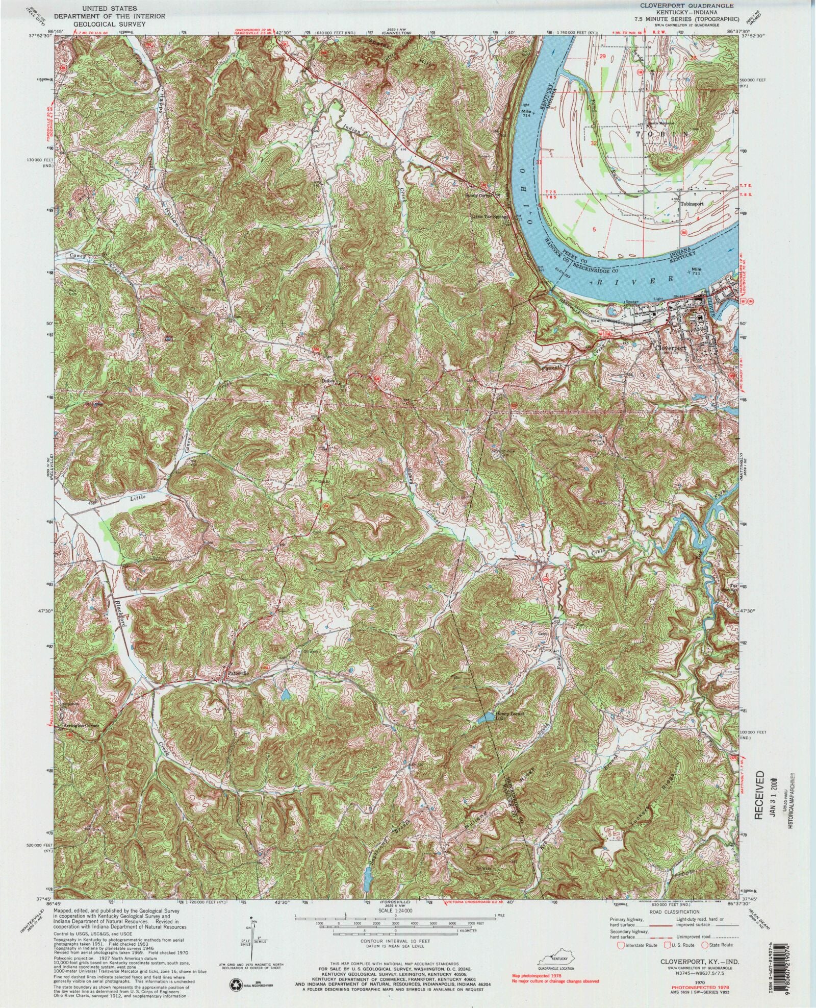 Classic USGS Cloverport Kentucky 7.5'x7.5' Topo Map – MyTopo Map Store