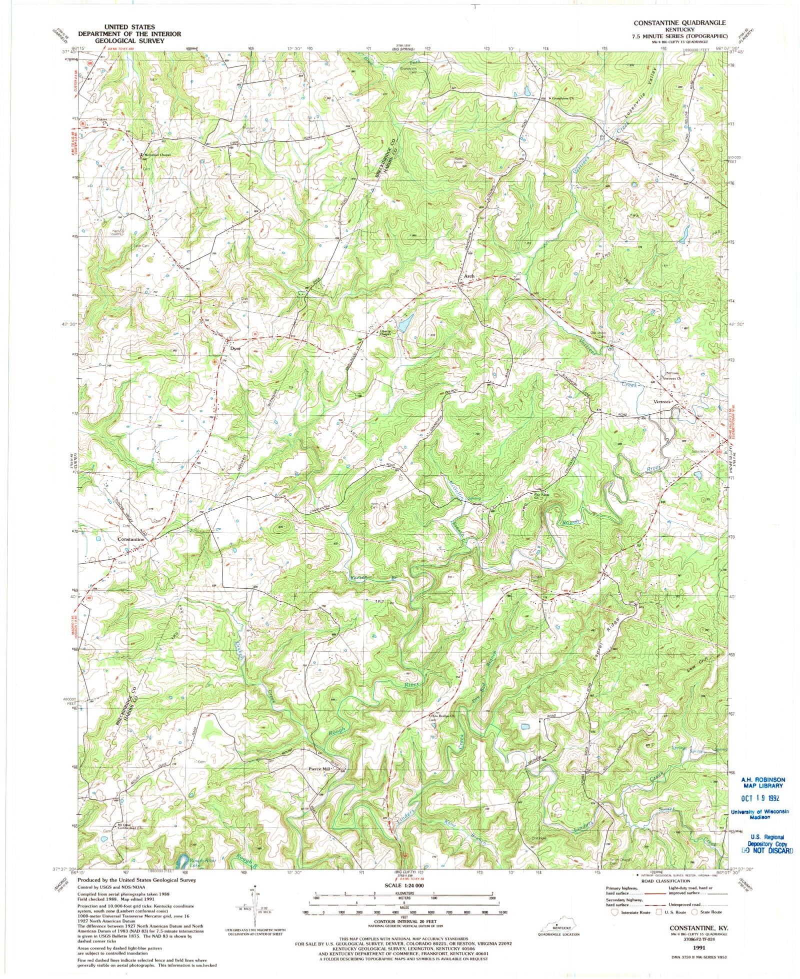 Classic USGS Constantine Kentucky 7.5'x7.5' Topo Map – MyTopo Map Store