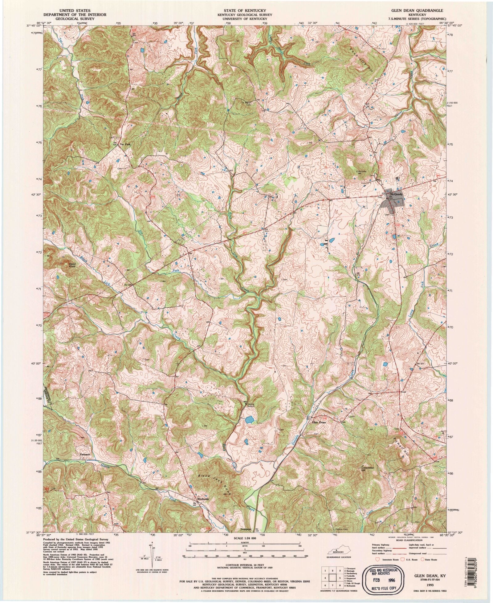 Classic USGS Glen Dean Kentucky 7.5'x7.5' Topo Map – MyTopo Map Store
