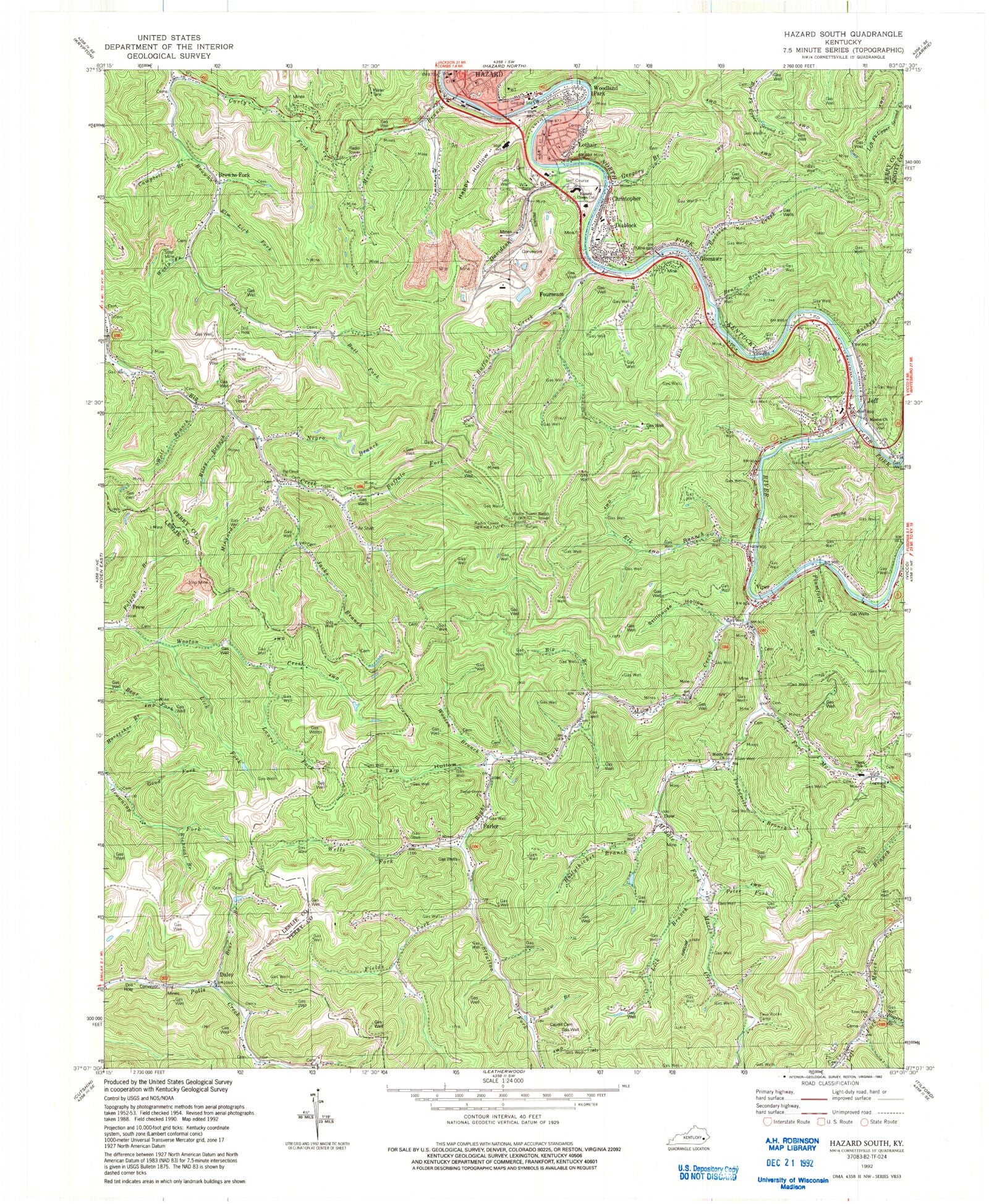 Classic USGS Hazard South Kentucky 7.5'x7.5' Topo Map – MyTopo Map Store