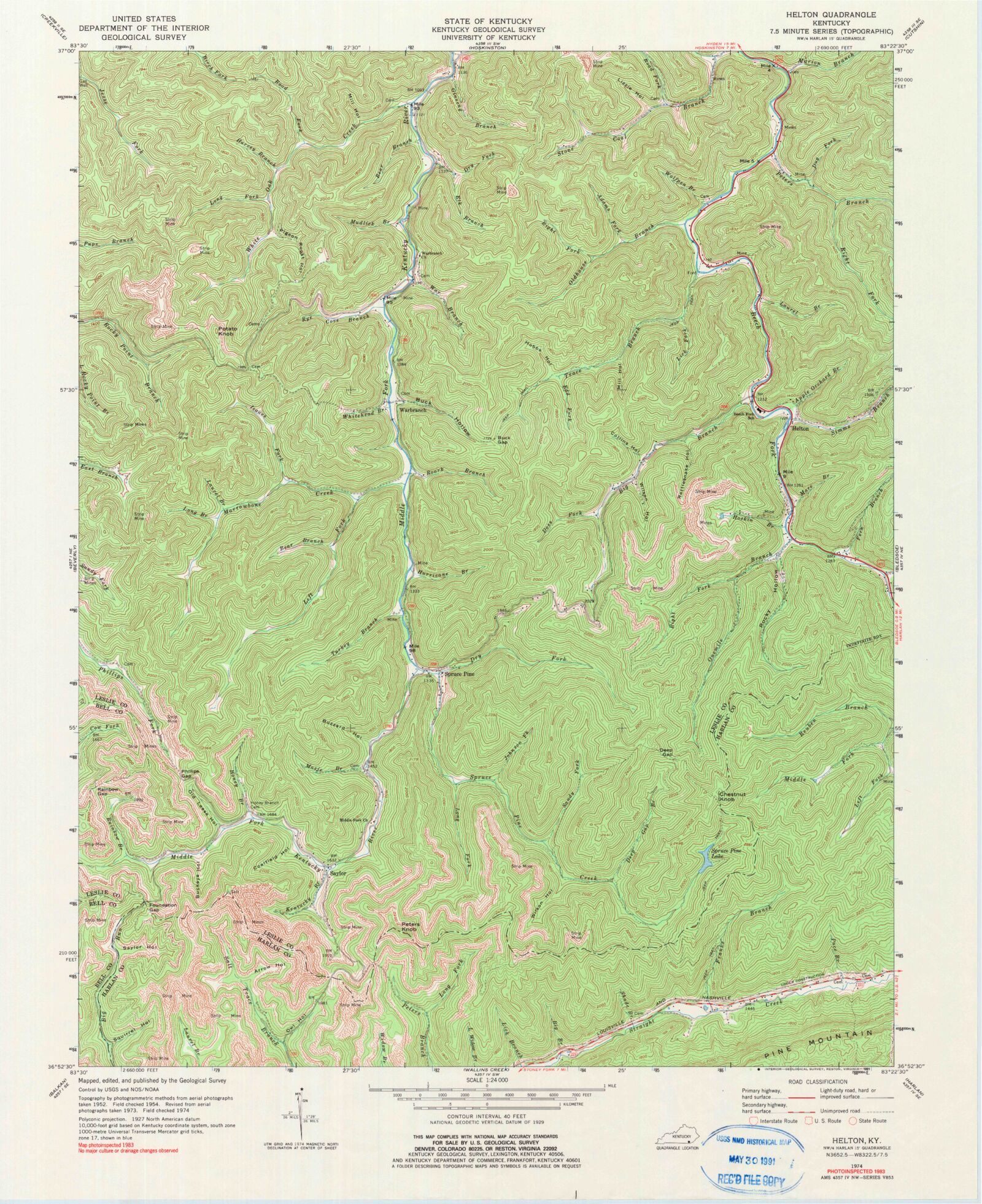 Classic USGS Helton Kentucky 7.5'x7.5' Topo Map – MyTopo Map Store