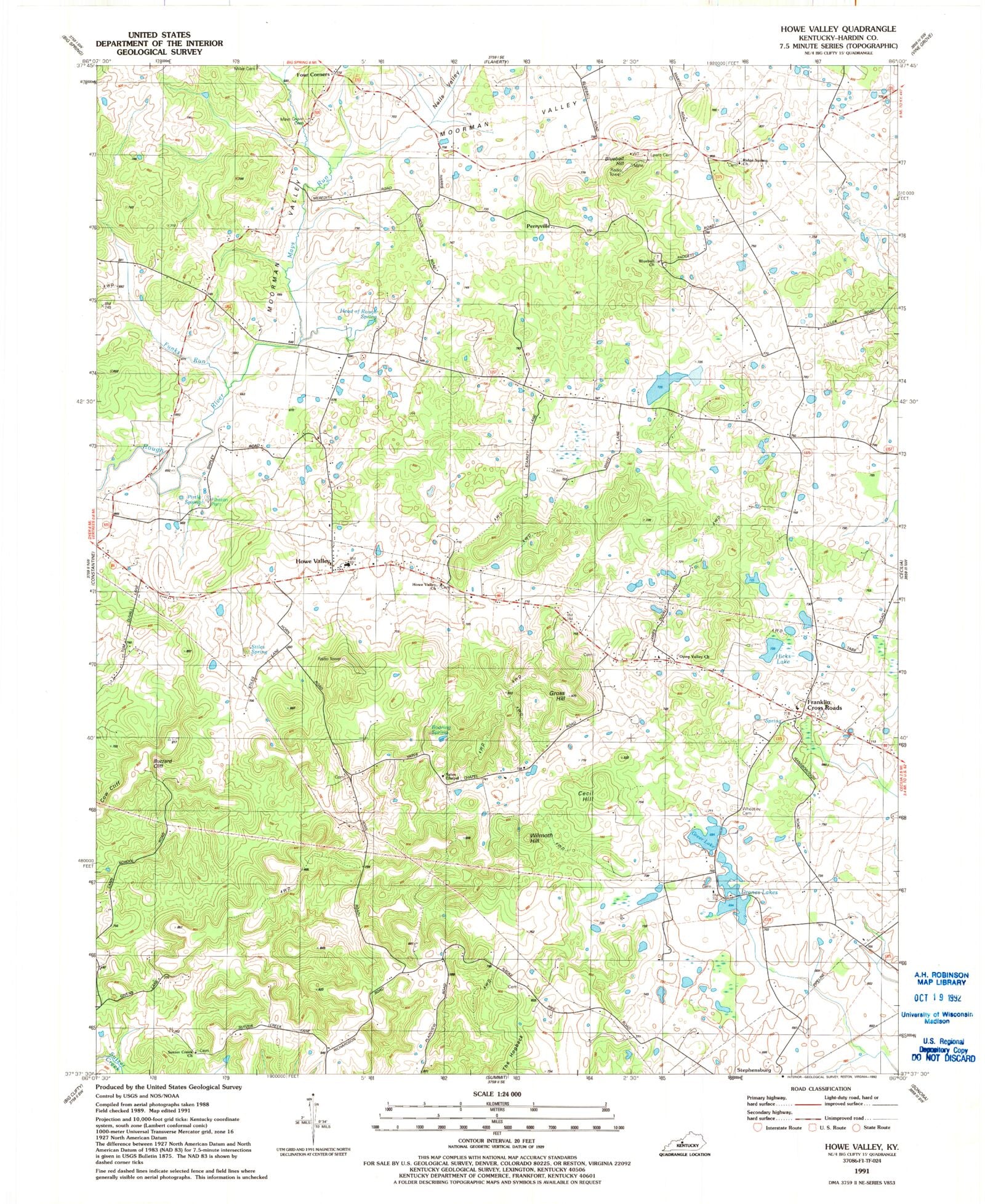 Classic USGS Howe Valley Kentucky 7.5'x7.5' Topo Map – MyTopo Map Store