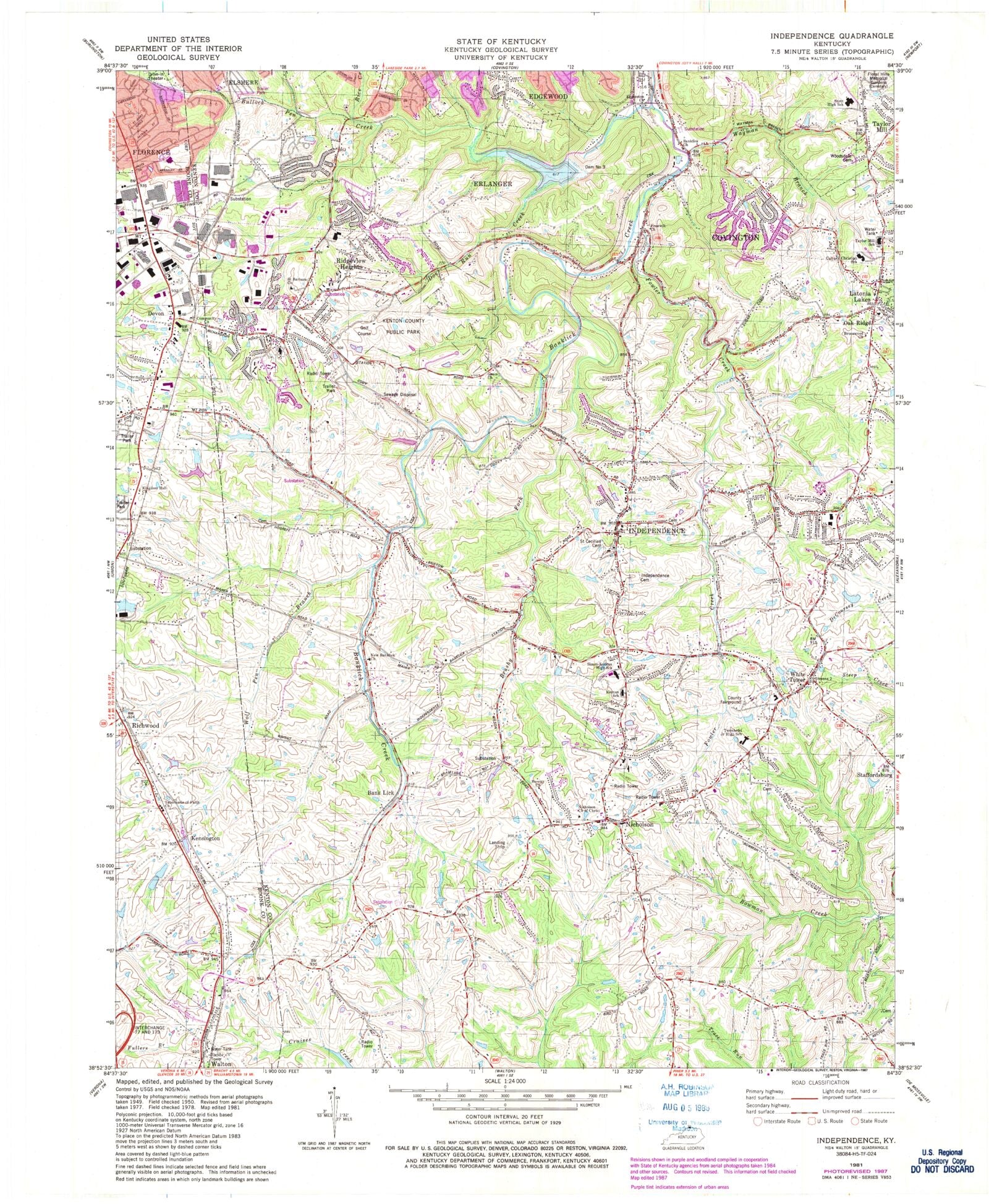 Classic USGS Independence Kentucky 7.5'x7.5' Topo Map – MyTopo Map Store