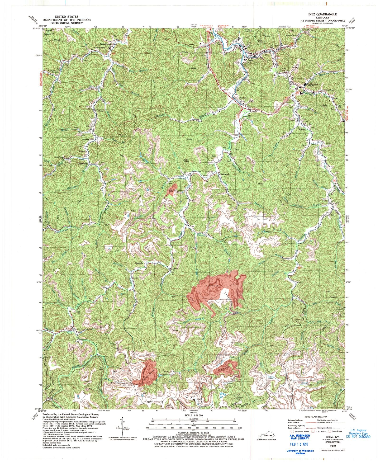 Classic USGS Inez Kentucky 7.5'x7.5' Topo Map – MyTopo Map Store