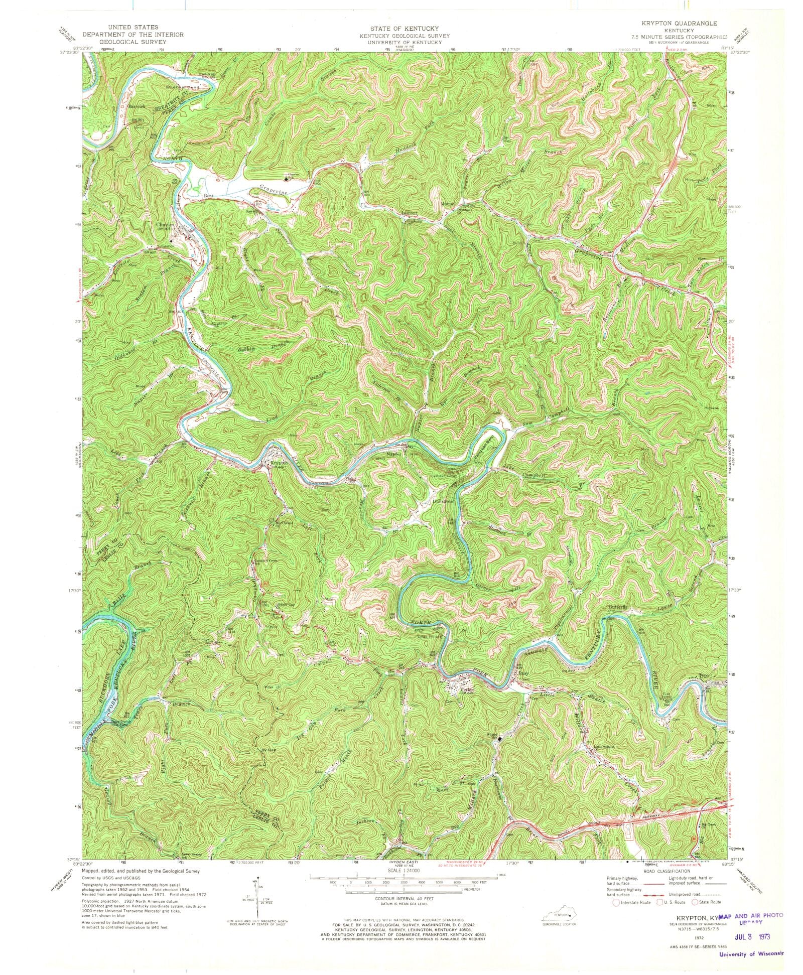 Classic USGS Krypton Kentucky 7.5'x7.5' Topo Map – MyTopo Map Store