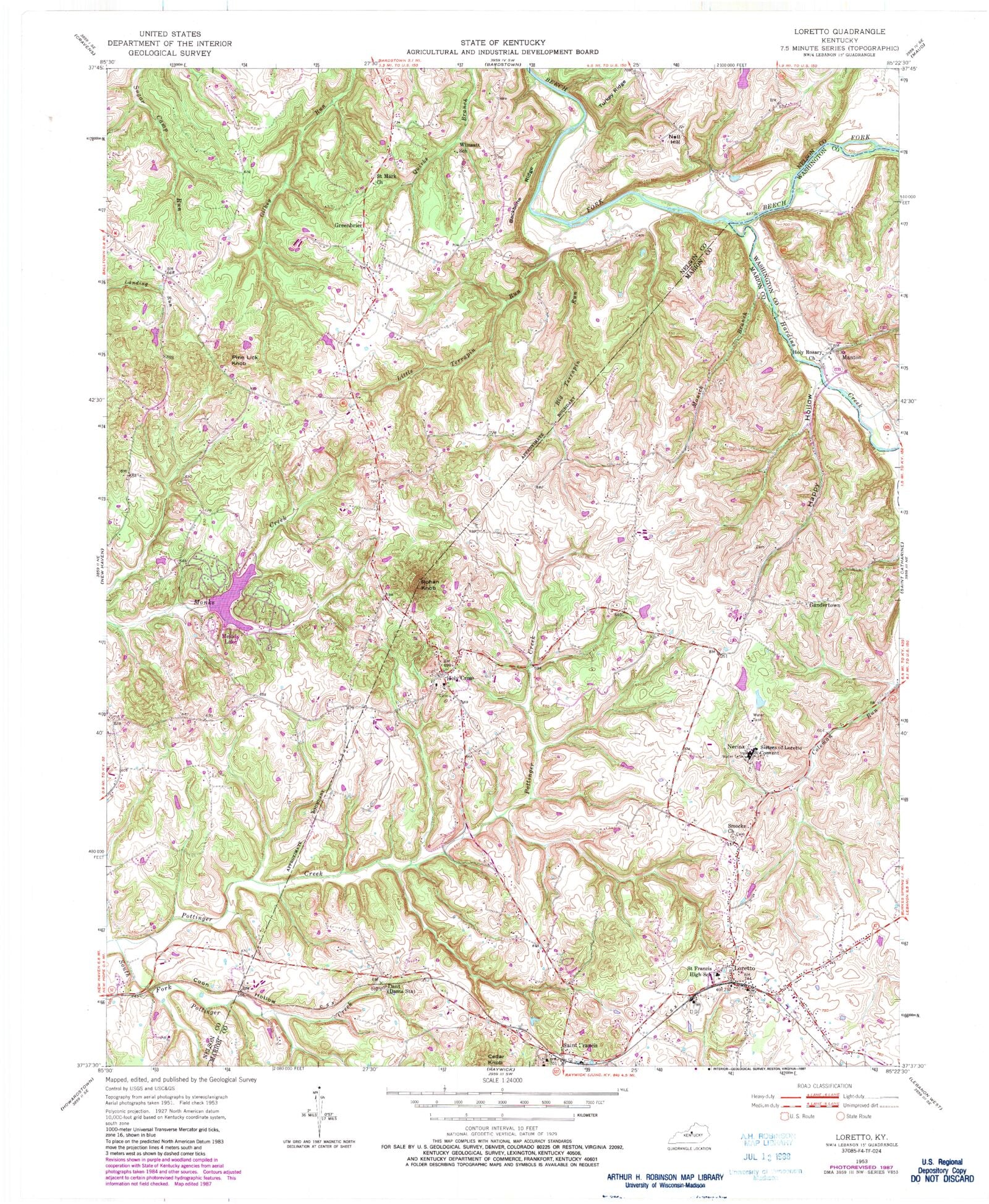 Classic USGS Loretto Kentucky 7.5'x7.5' Topo Map – MyTopo Map Store