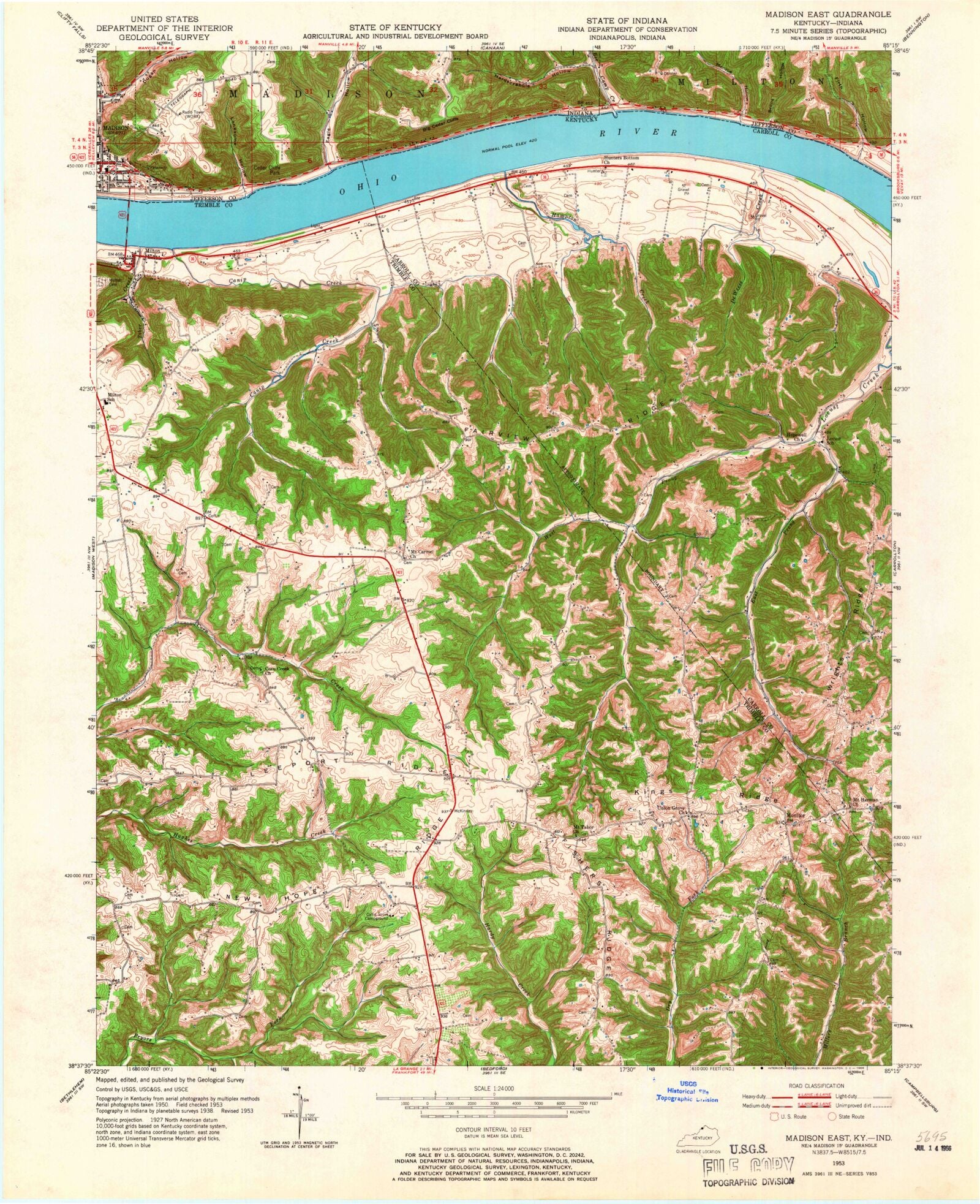Classic USGS Madison East Indiana 7.5'x7.5' Topo Map – MyTopo Map Store