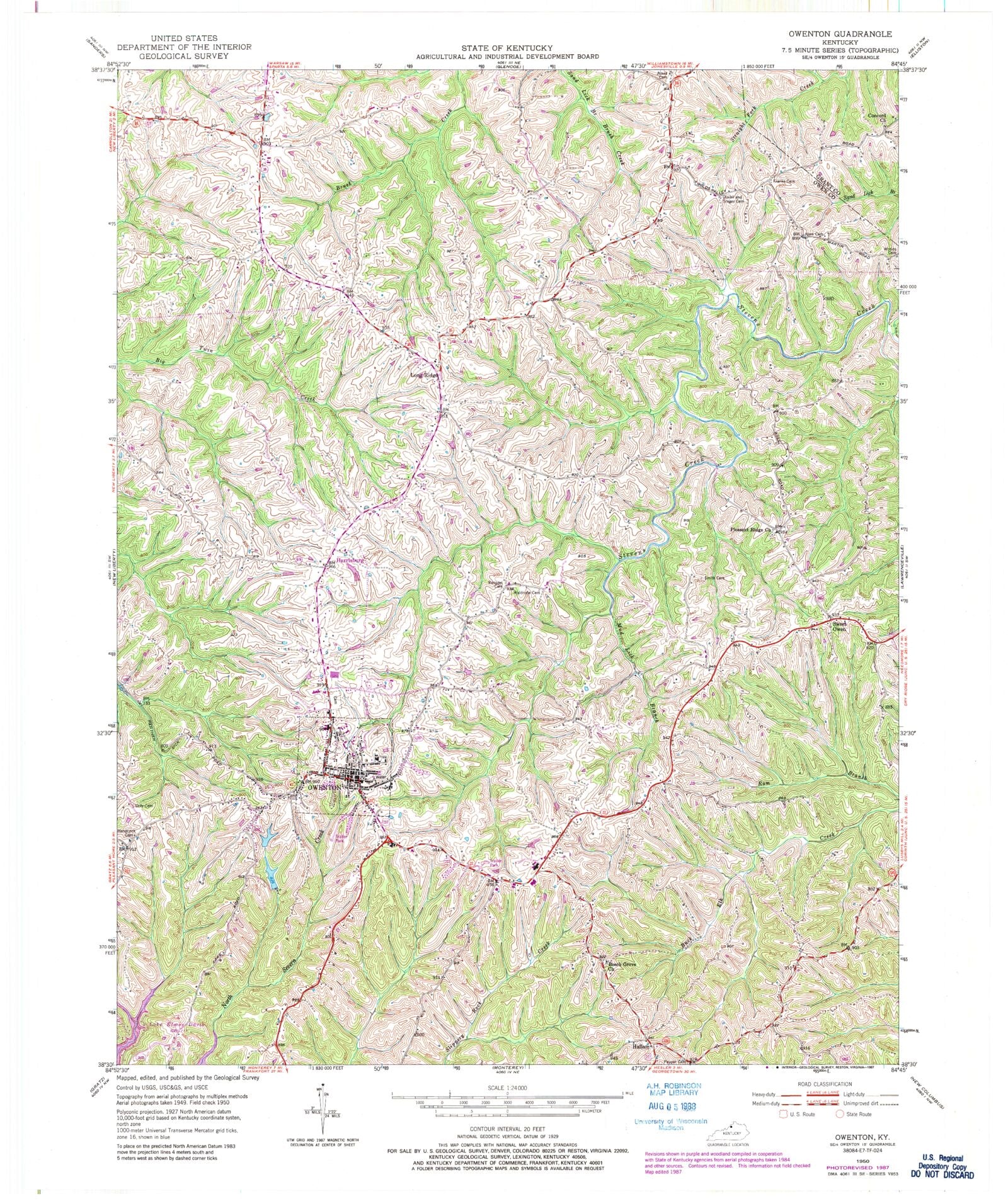 Classic USGS Owenton Kentucky 7.5'x7.5' Topo Map – MyTopo Map Store