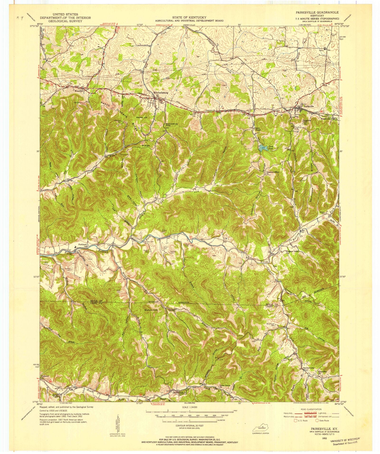 Classic USGS Parksville Kentucky 7.5'x7.5' Topo Map – MyTopo Map Store