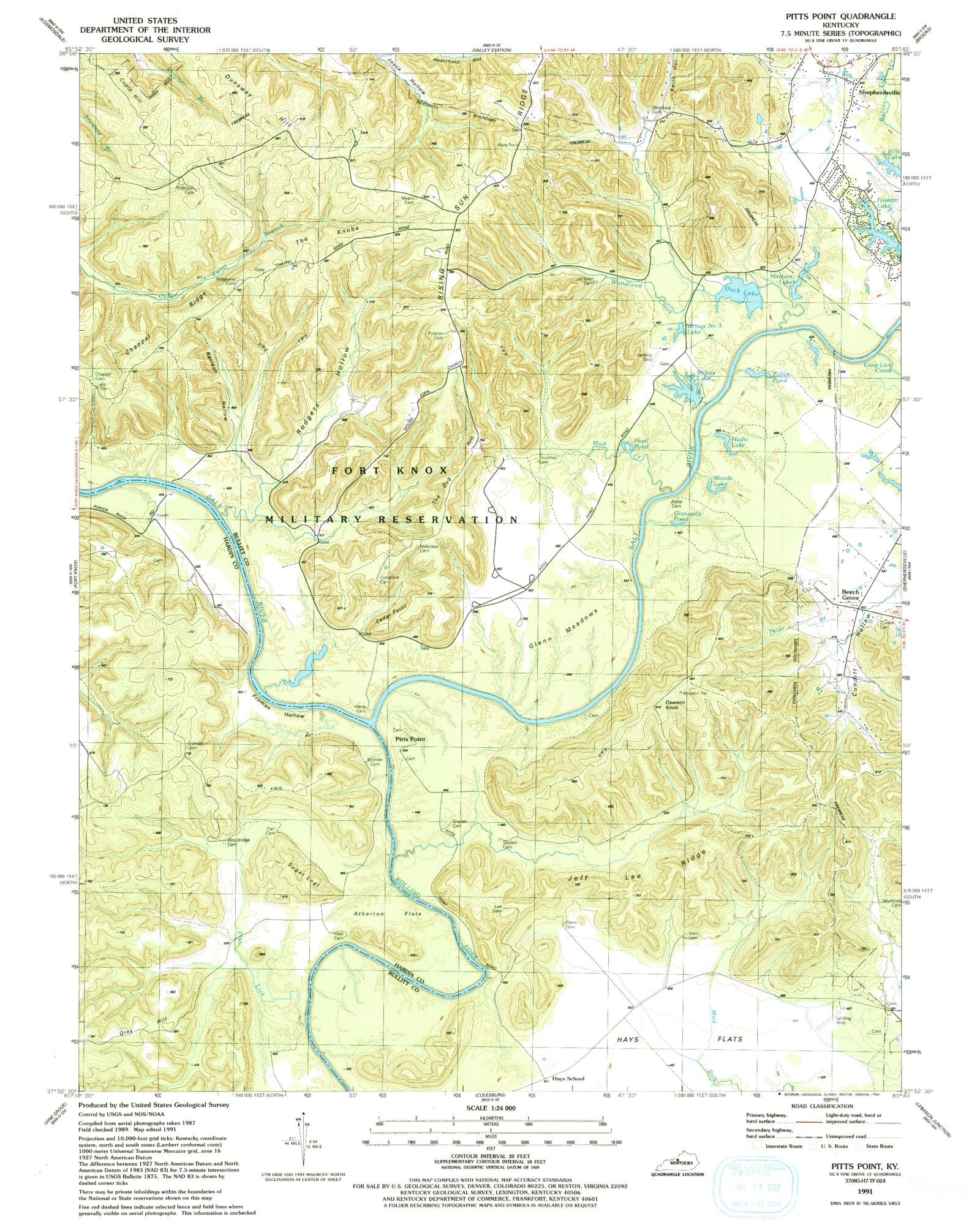 Classic USGS Pitts Point Kentucky 7.5'x7.5' Topo Map – MyTopo Map Store