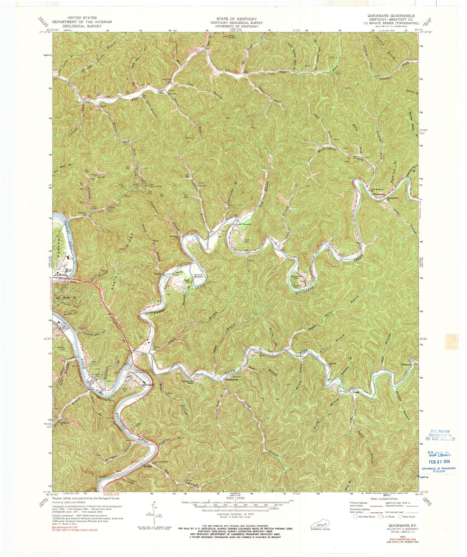 Classic USGS Quicksand Kentucky 7.5'x7.5' Topo Map – MyTopo Map Store