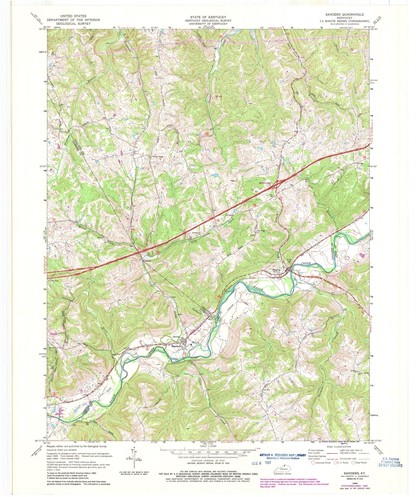 Classic USGS Sanders Kentucky 7.5'x7.5' Topo Map – MyTopo Map Store