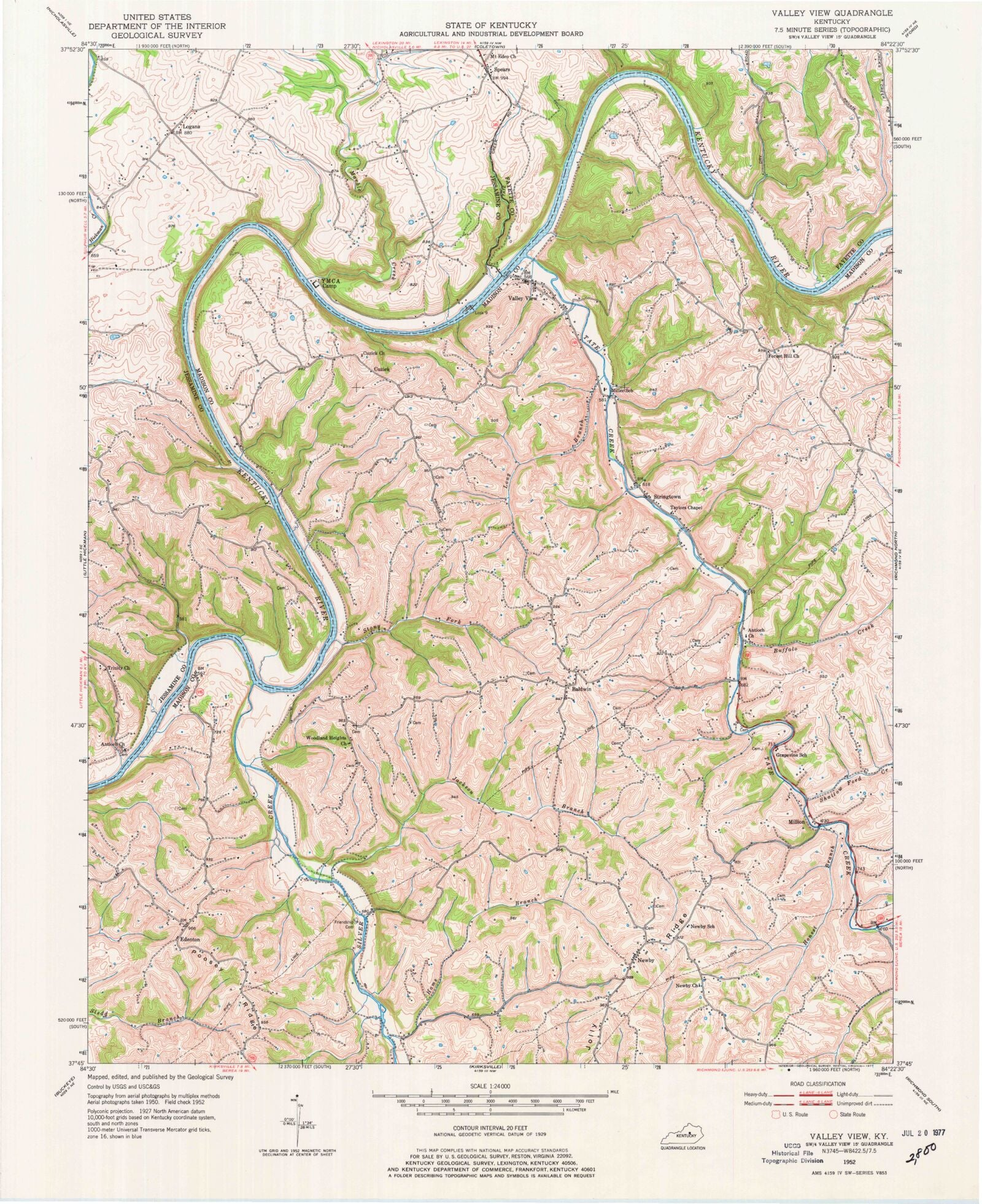 Classic USGS Valley View Kentucky 7.5'x7.5' Topo Map – MyTopo Map Store