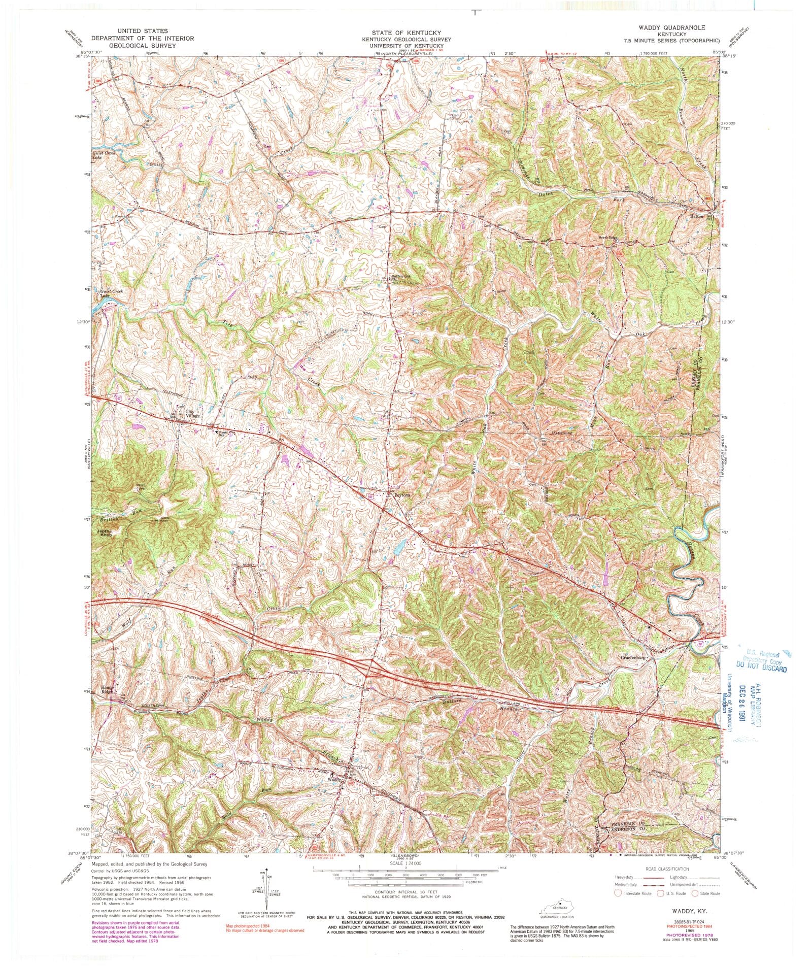 Classic USGS Waddy Kentucky 7.5'x7.5' Topo Map – MyTopo Map Store