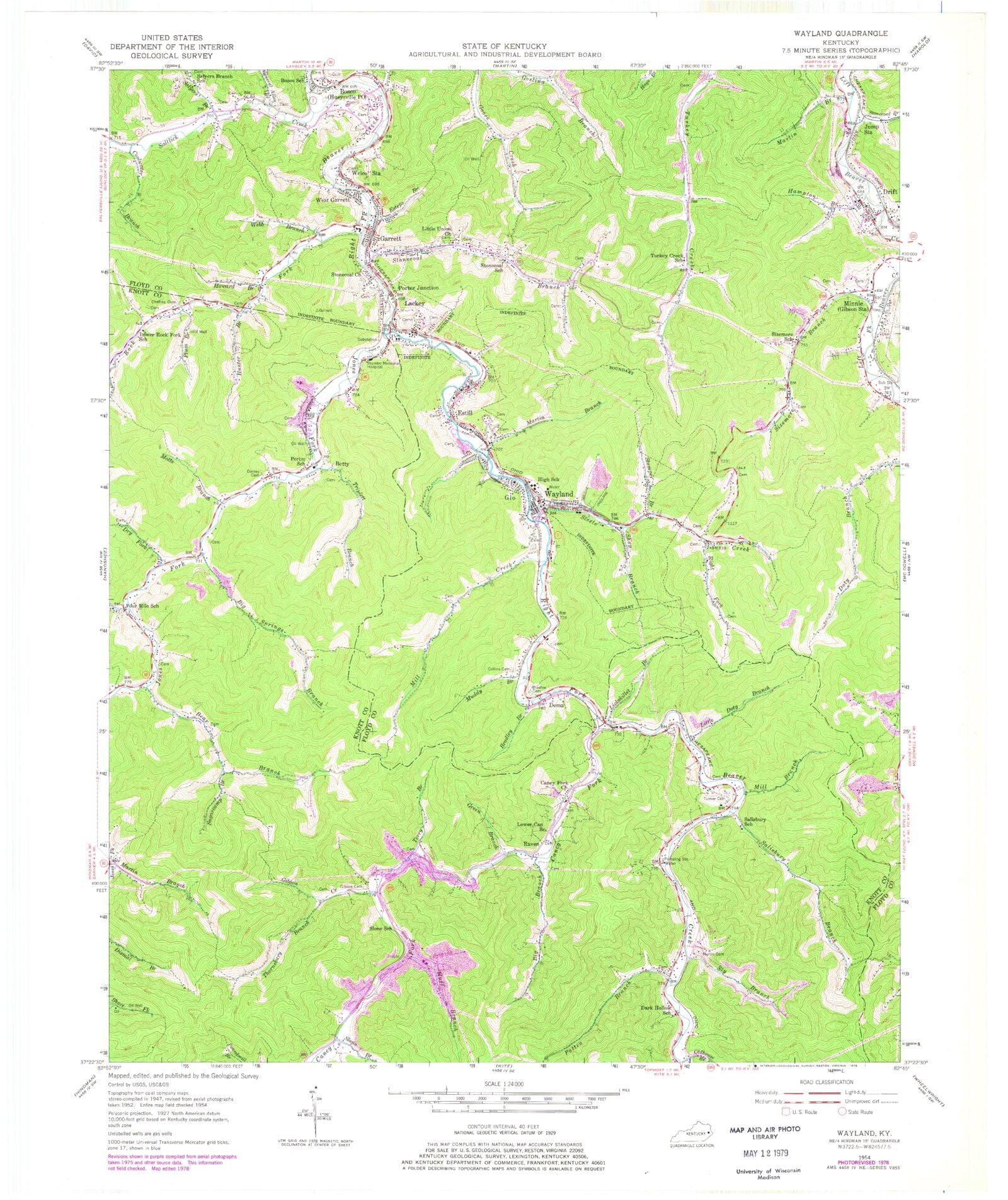 Classic USGS Wayland Kentucky 7.5'x7.5' Topo Map – MyTopo Map Store