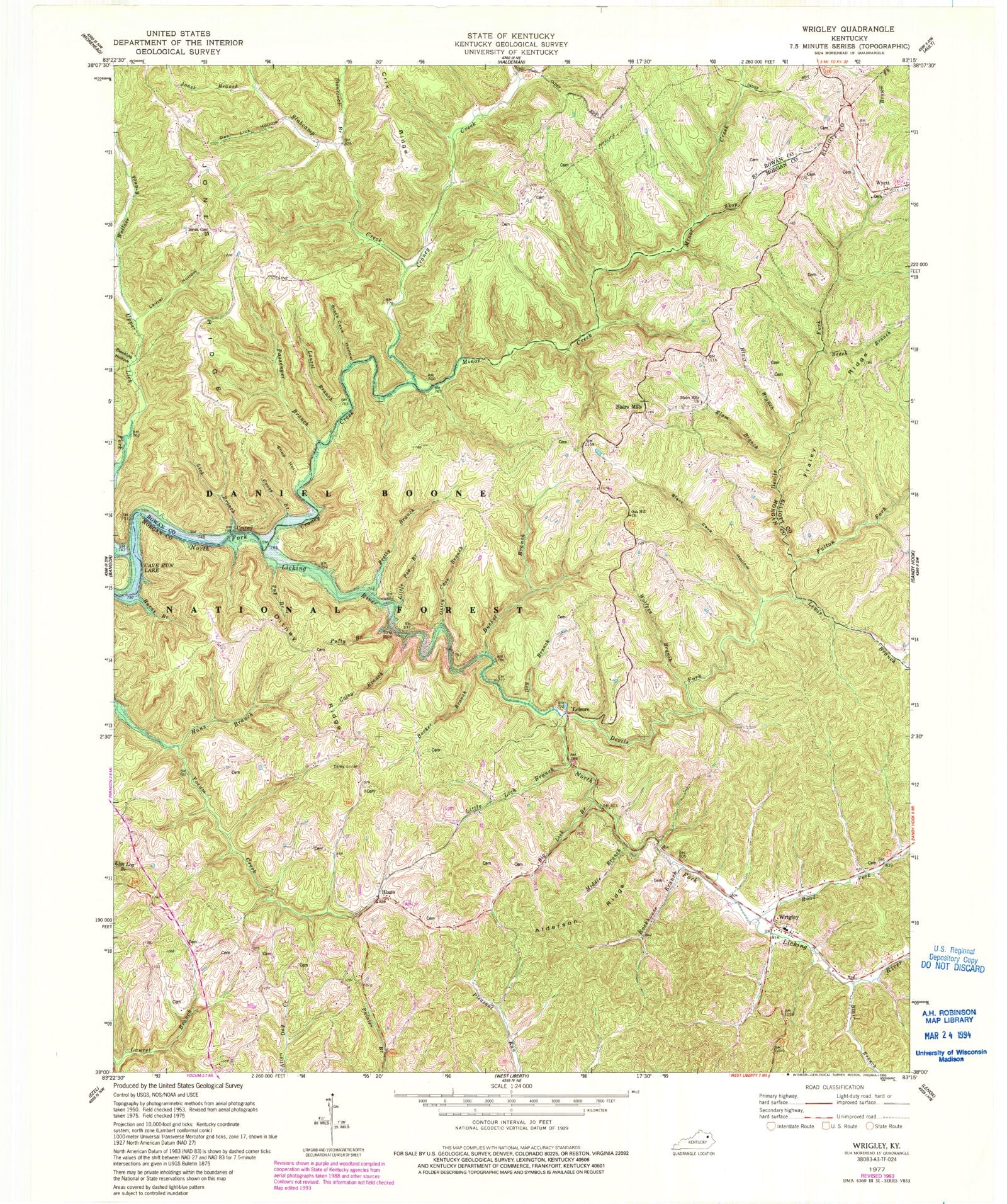 Classic USGS Wrigley Kentucky 7.5'x7.5' Topo Map – MyTopo Map Store