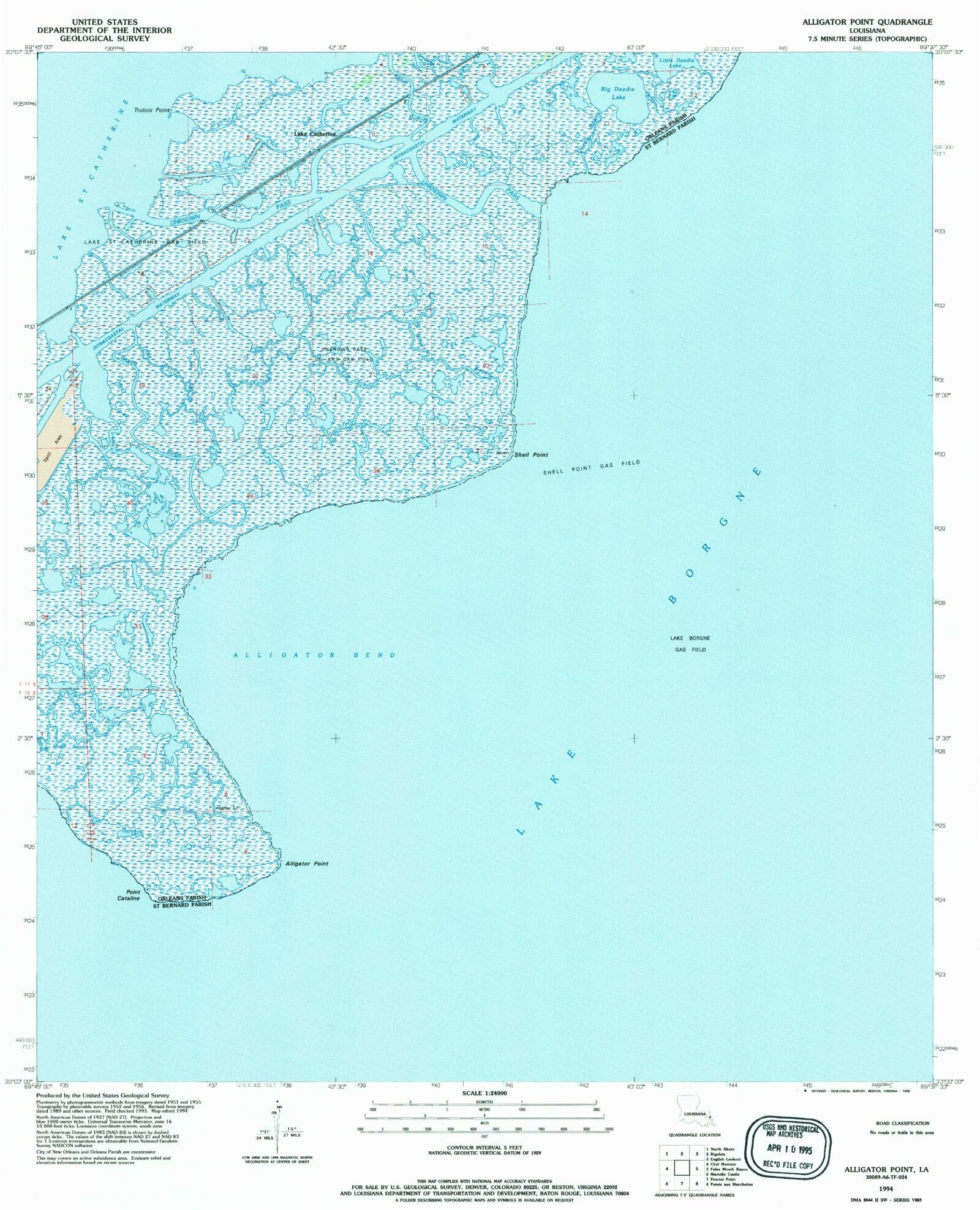 Classic USGS Alligator Point Louisiana 7.5'x7.5' Topo Map – MyTopo Map ...