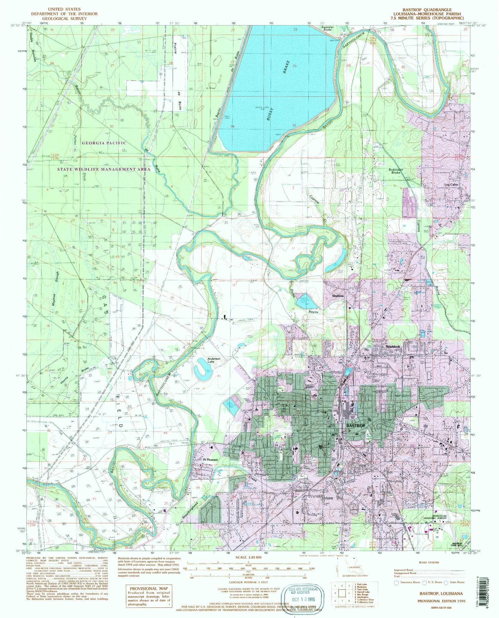 Classic USGS Bastrop Louisiana 7.5'x7.5' Topo Map – MyTopo Map Store