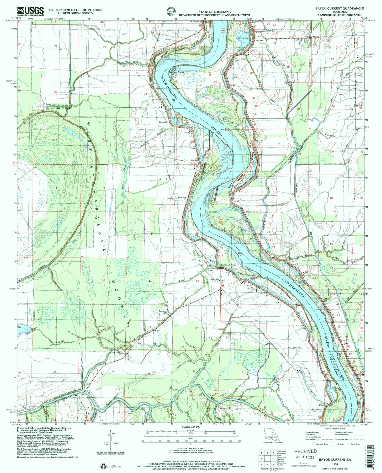 Classic USGS Bayou Current Louisiana 7.5'x7.5' Topo Map – MyTopo Map Store