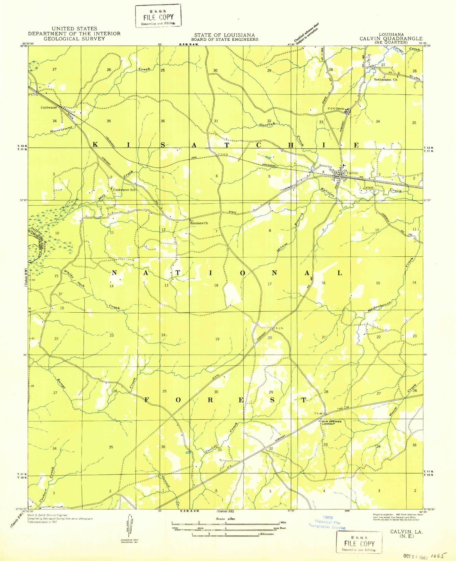 Classic USGS Calvin Louisiana 7.5'x7.5' Topo Map – MyTopo Map Store