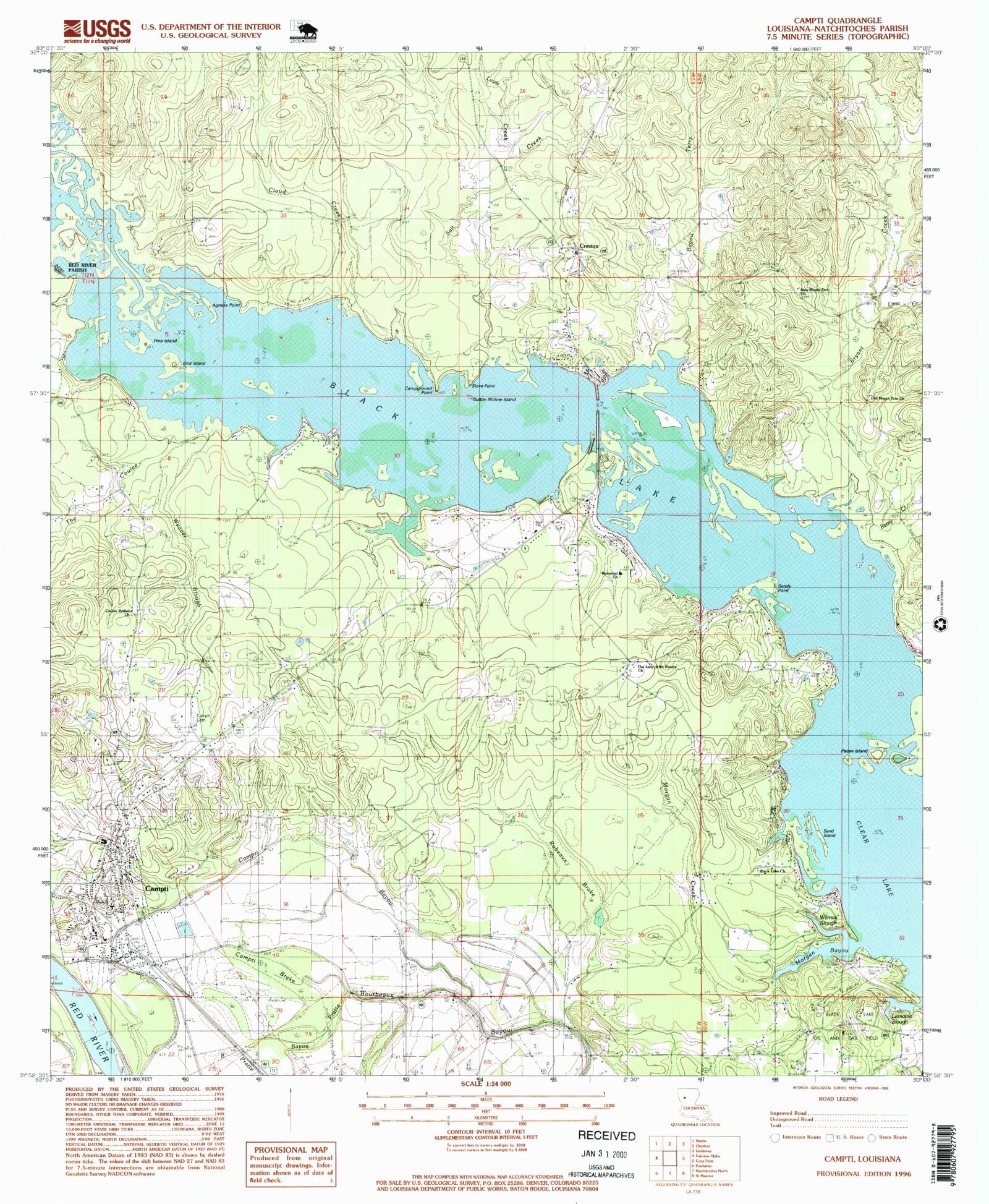 Classic USGS Campti Louisiana 7.5'x7.5' Topo Map – MyTopo Map Store