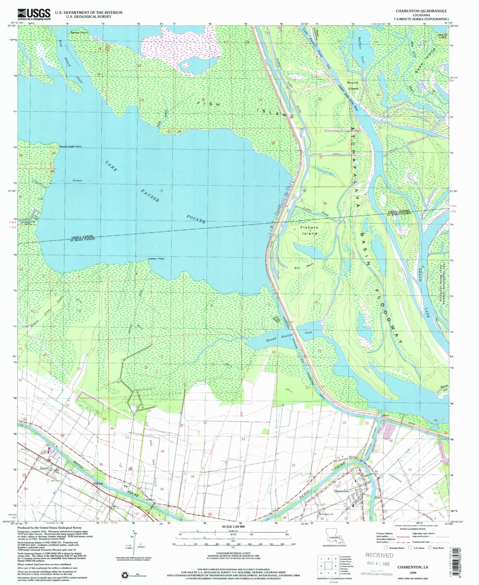 Classic USGS Charenton Louisiana 7.5'x7.5' Topo Map – MyTopo Map Store