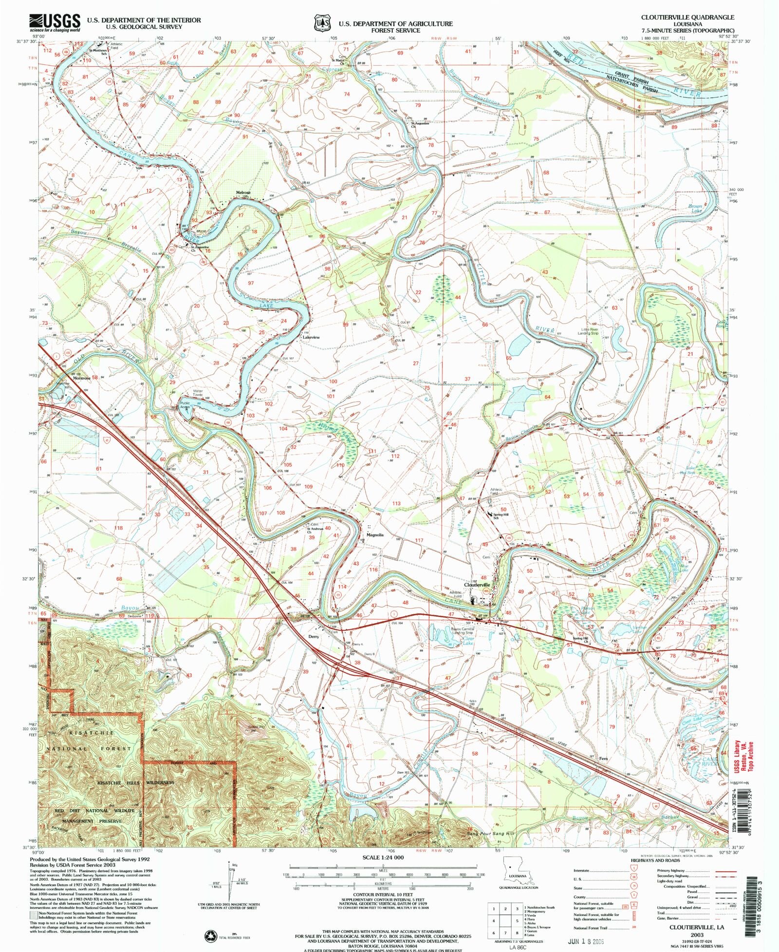Classic USGS Cloutierville Louisiana 7.5'x7.5' Topo Map – MyTopo Map Store