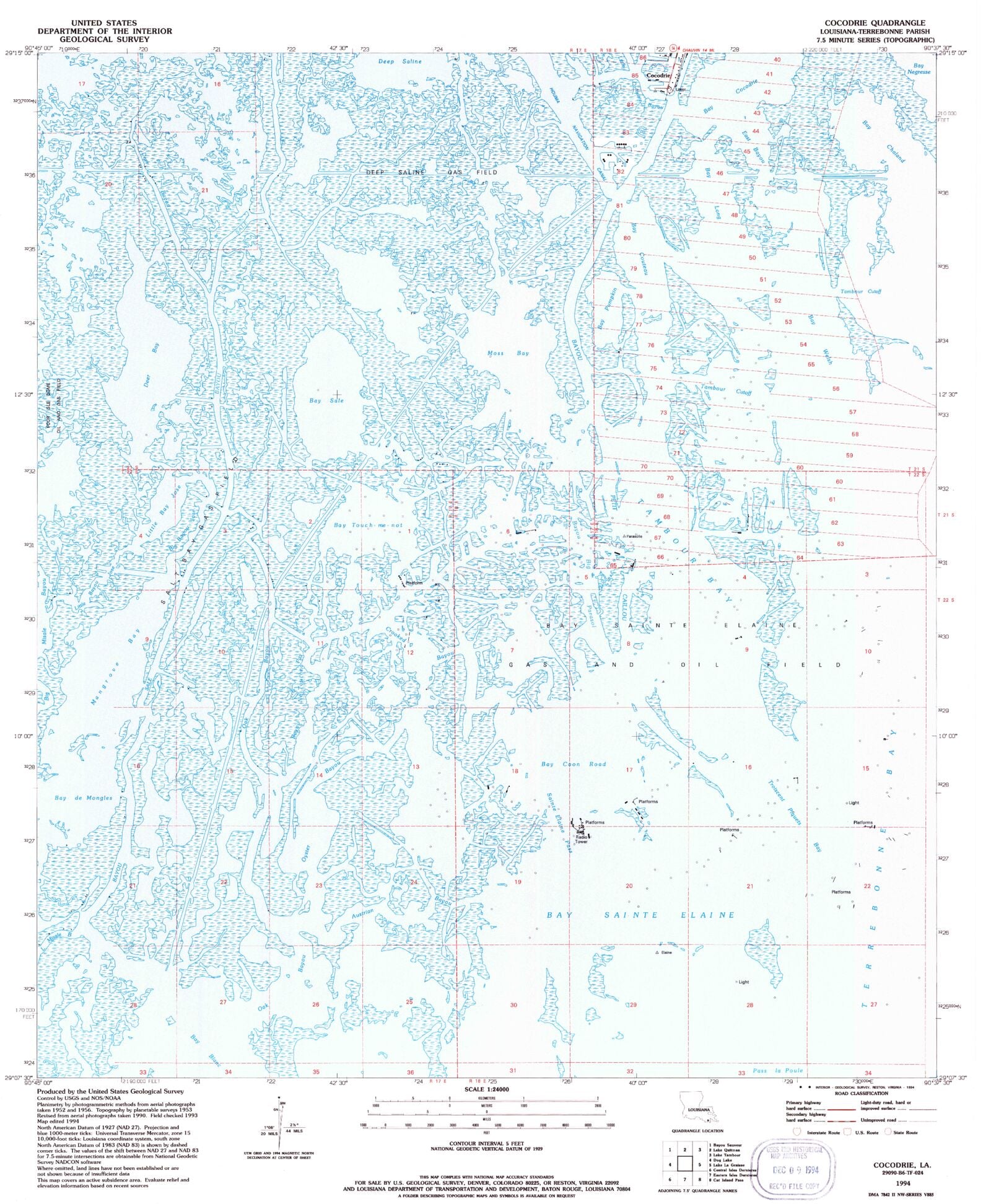 Classic USGS Cocodrie Louisiana 7.5'x7.5' Topo Map – MyTopo Map Store