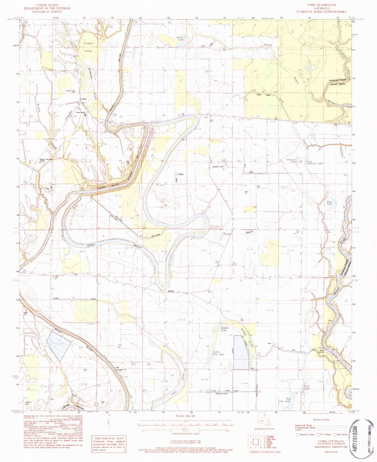 Classic USGS Como Louisiana 7.5'x7.5' Topo Map – MyTopo Map Store