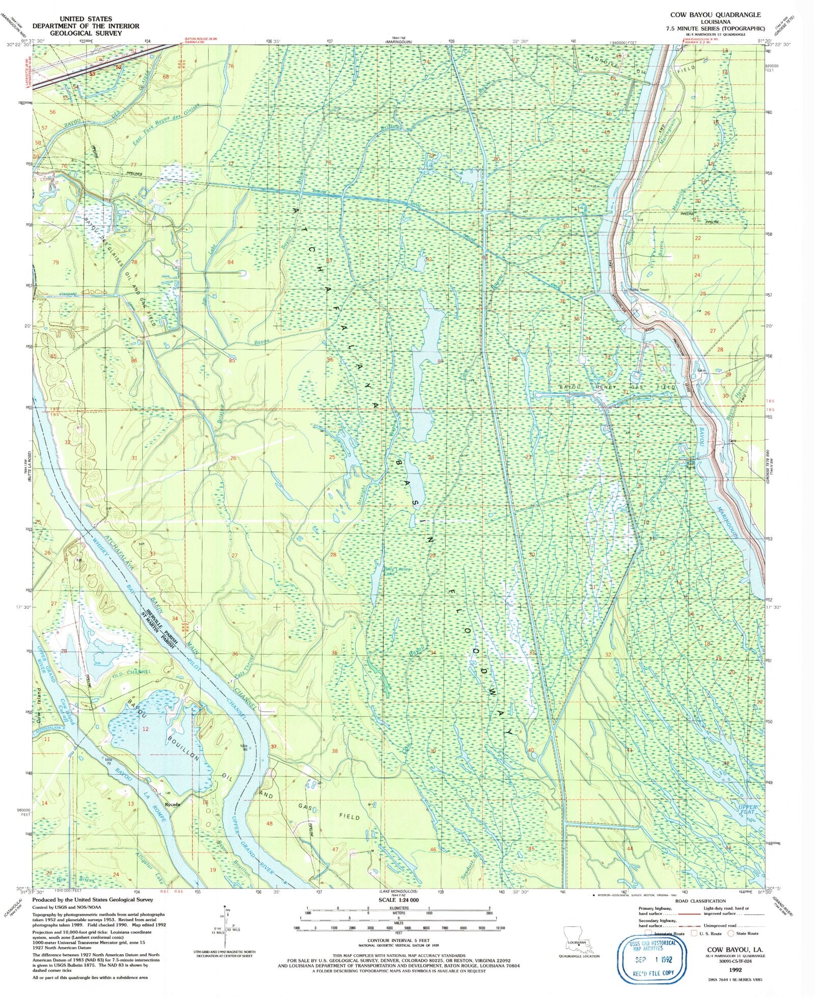Classic USGS Cow Bayou Louisiana 7.5'x7.5' Topo Map – MyTopo Map Store