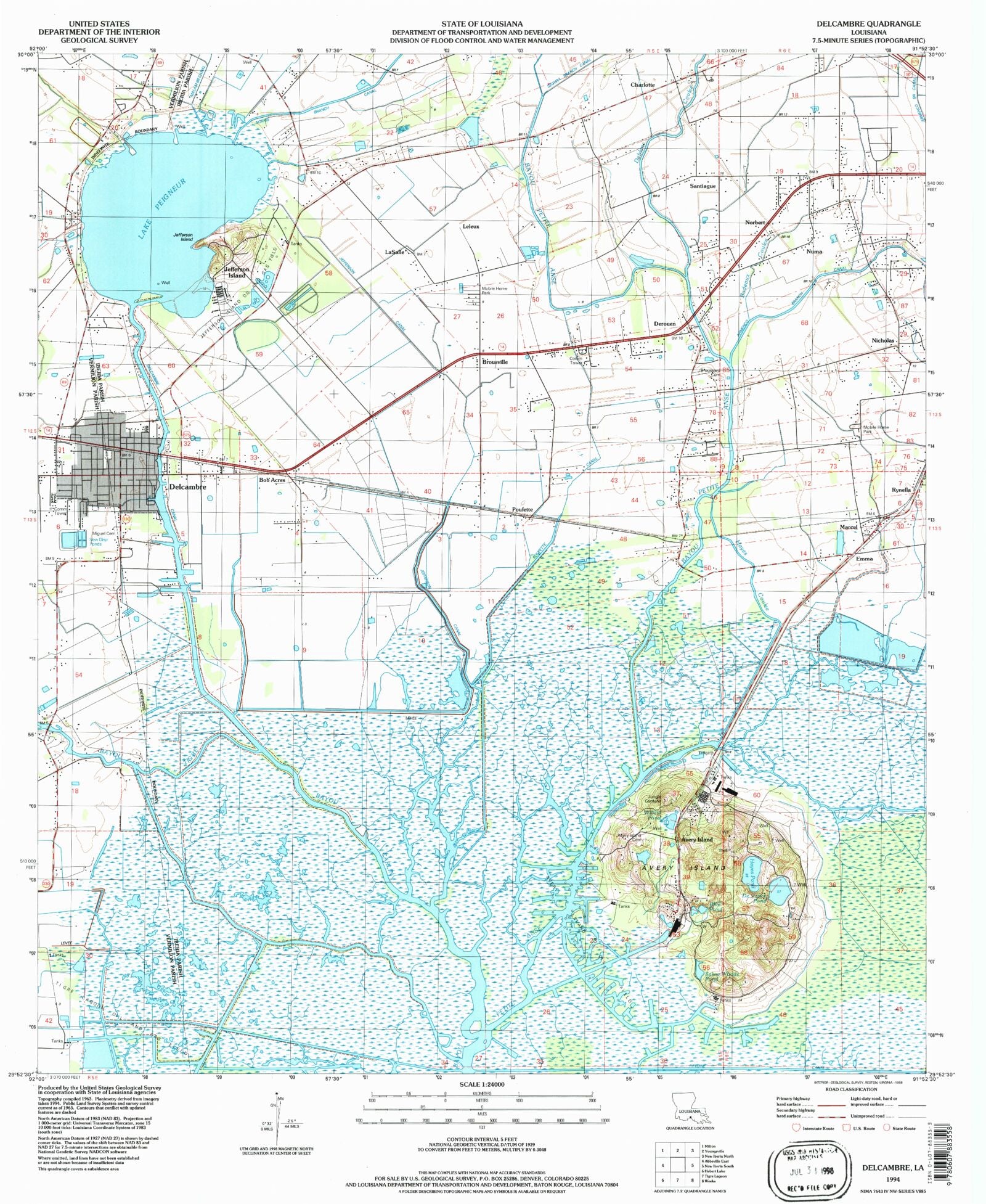 Classic USGS Delcambre Louisiana 7.5'x7.5' Topo Map – MyTopo Map Store