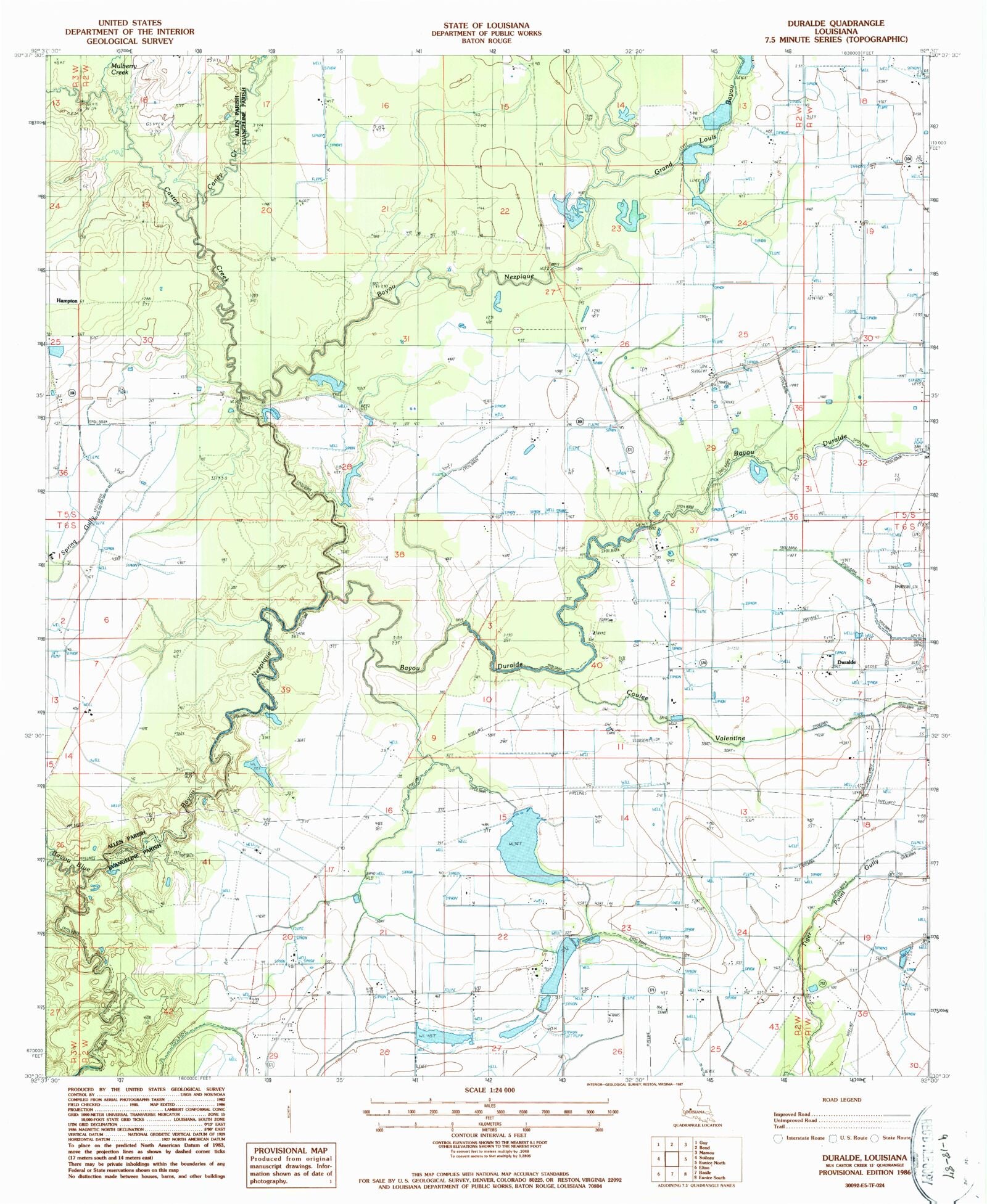 Classic USGS Duralde Louisiana 7.5'x7.5' Topo Map – MyTopo Map Store