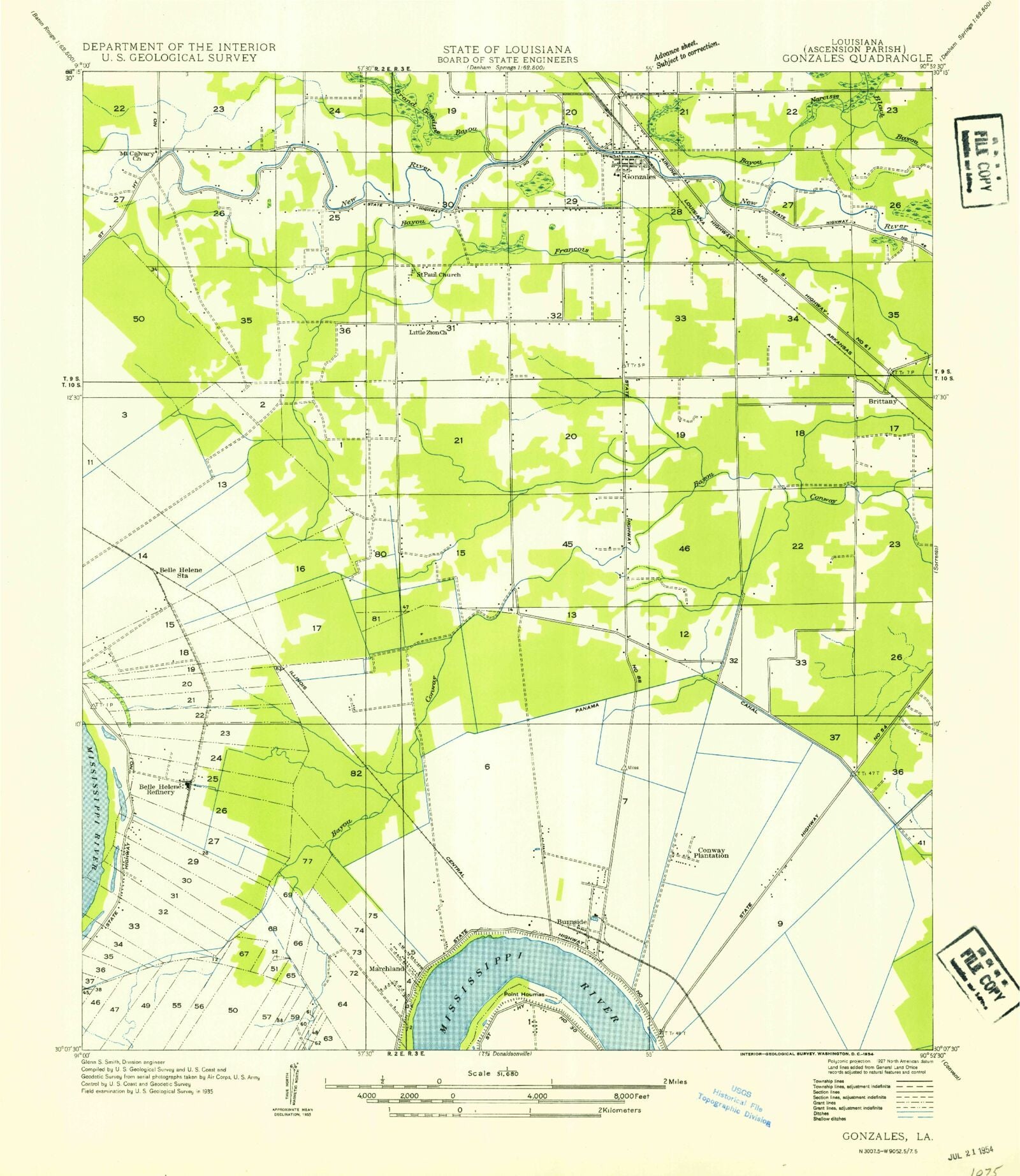 Classic USGS Gonzales Louisiana 7.5'x7.5' Topo Map – MyTopo Map Store