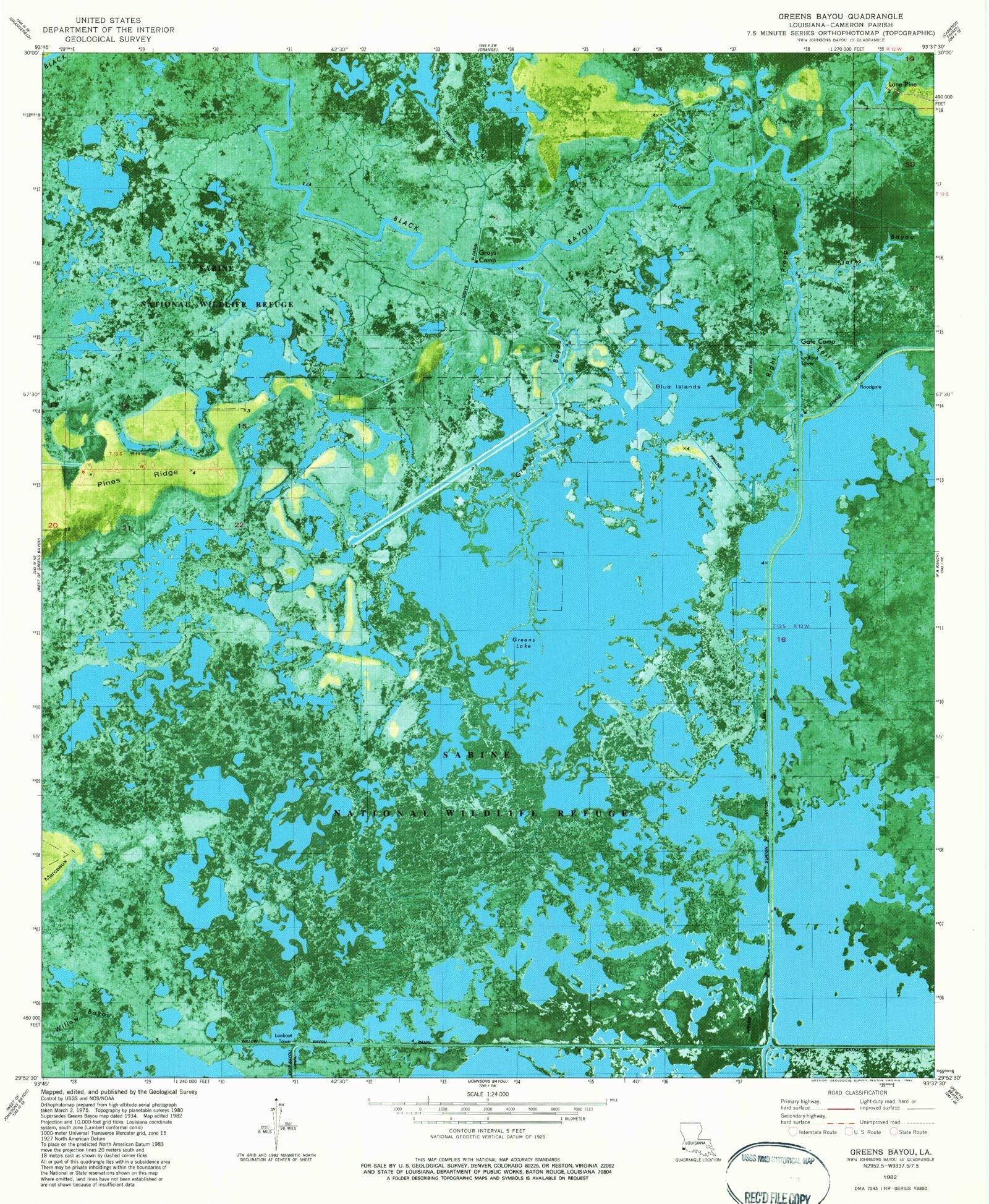 Classic USGS Greens Bayou Louisiana 7.5'x7.5' Topo Map – MyTopo Map Store