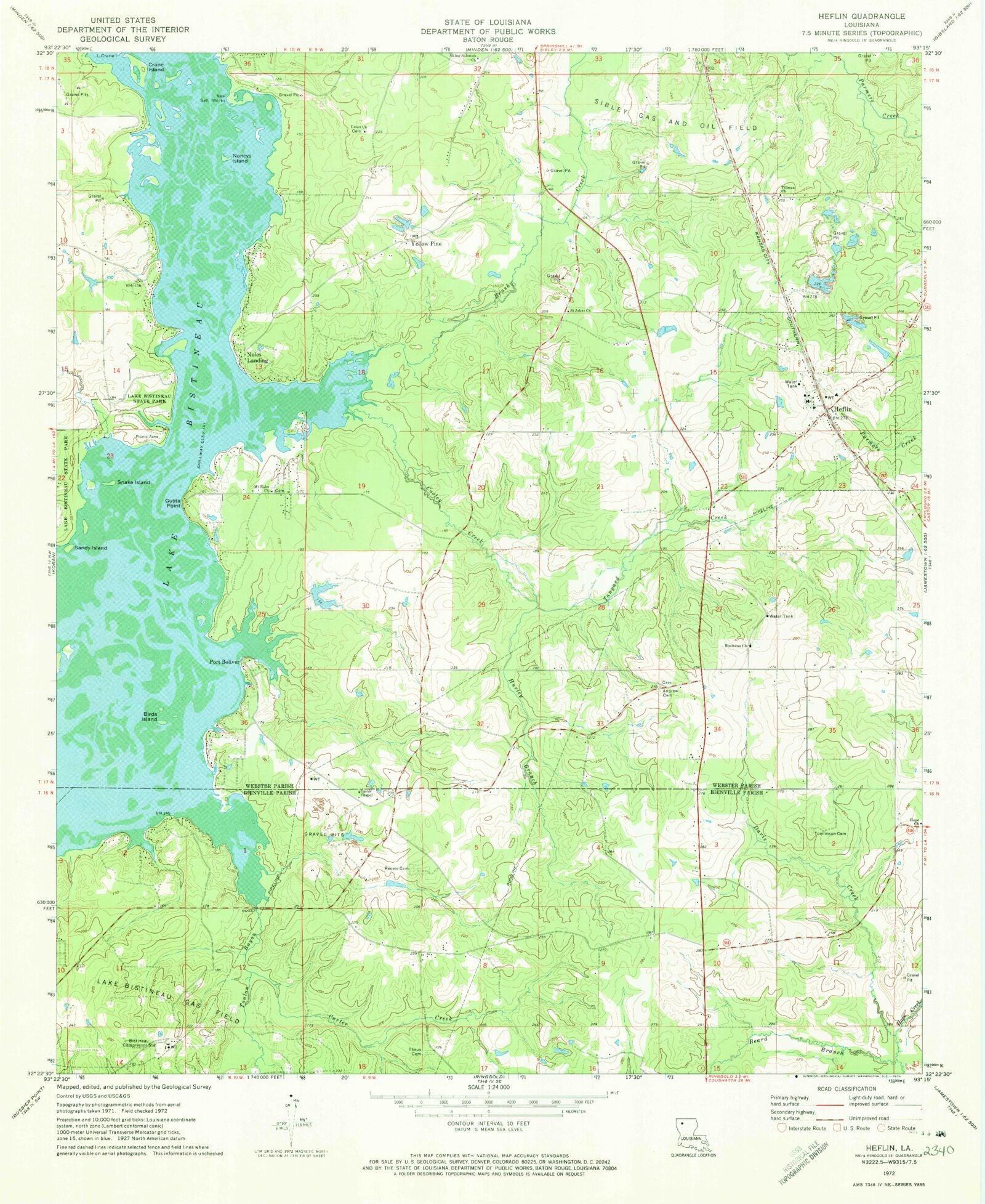 Classic USGS Heflin Louisiana 7.5'x7.5' Topo Map – MyTopo Map Store
