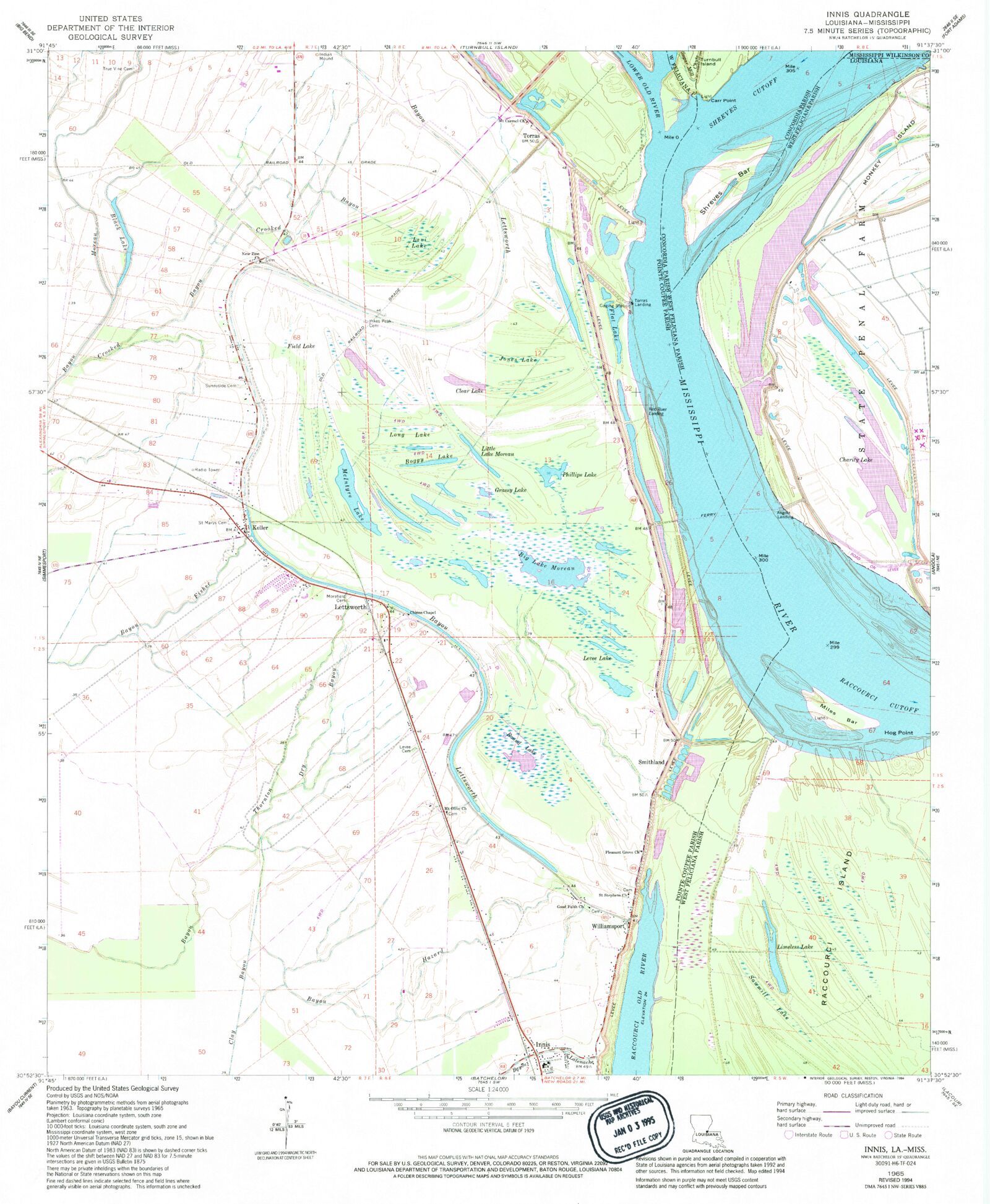 Classic USGS Innis Louisiana 7.5'x7.5' Topo Map – MyTopo Map Store