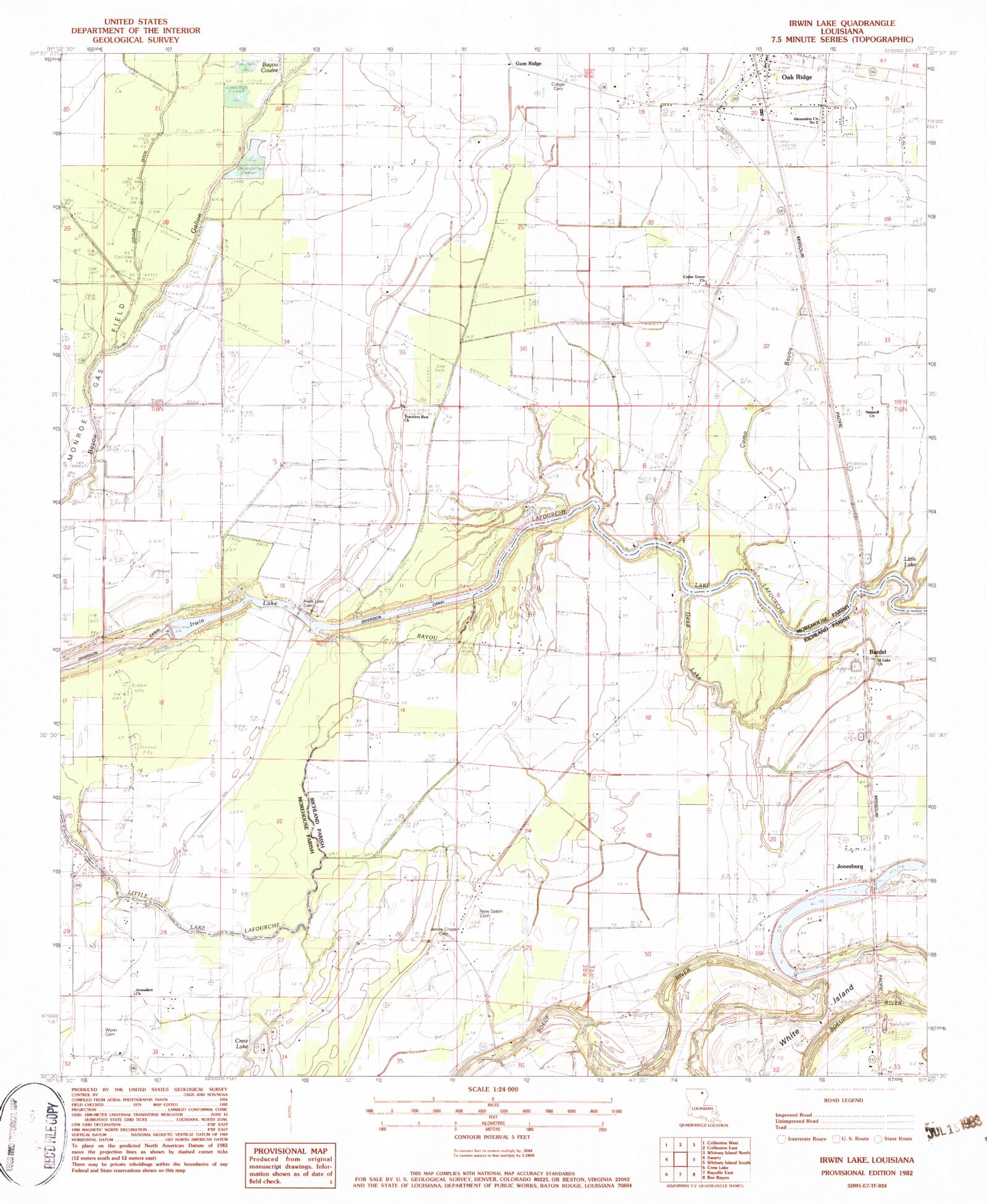 Classic USGS Irwin Lake Louisiana 7.5'x7.5' Topo Map – MyTopo Map Store