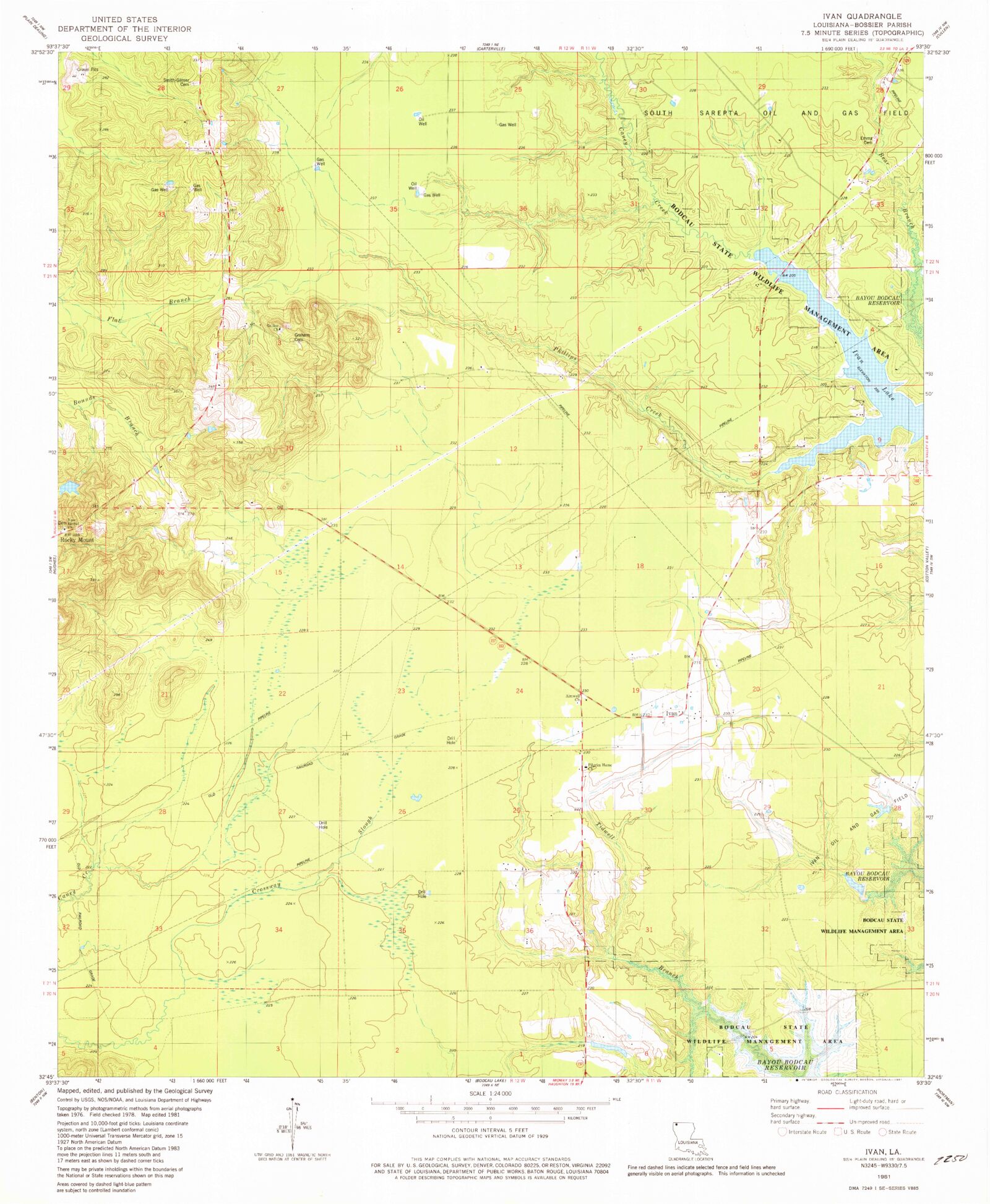 Classic USGS Ivan Louisiana 7.5'x7.5' Topo Map – MyTopo Map Store