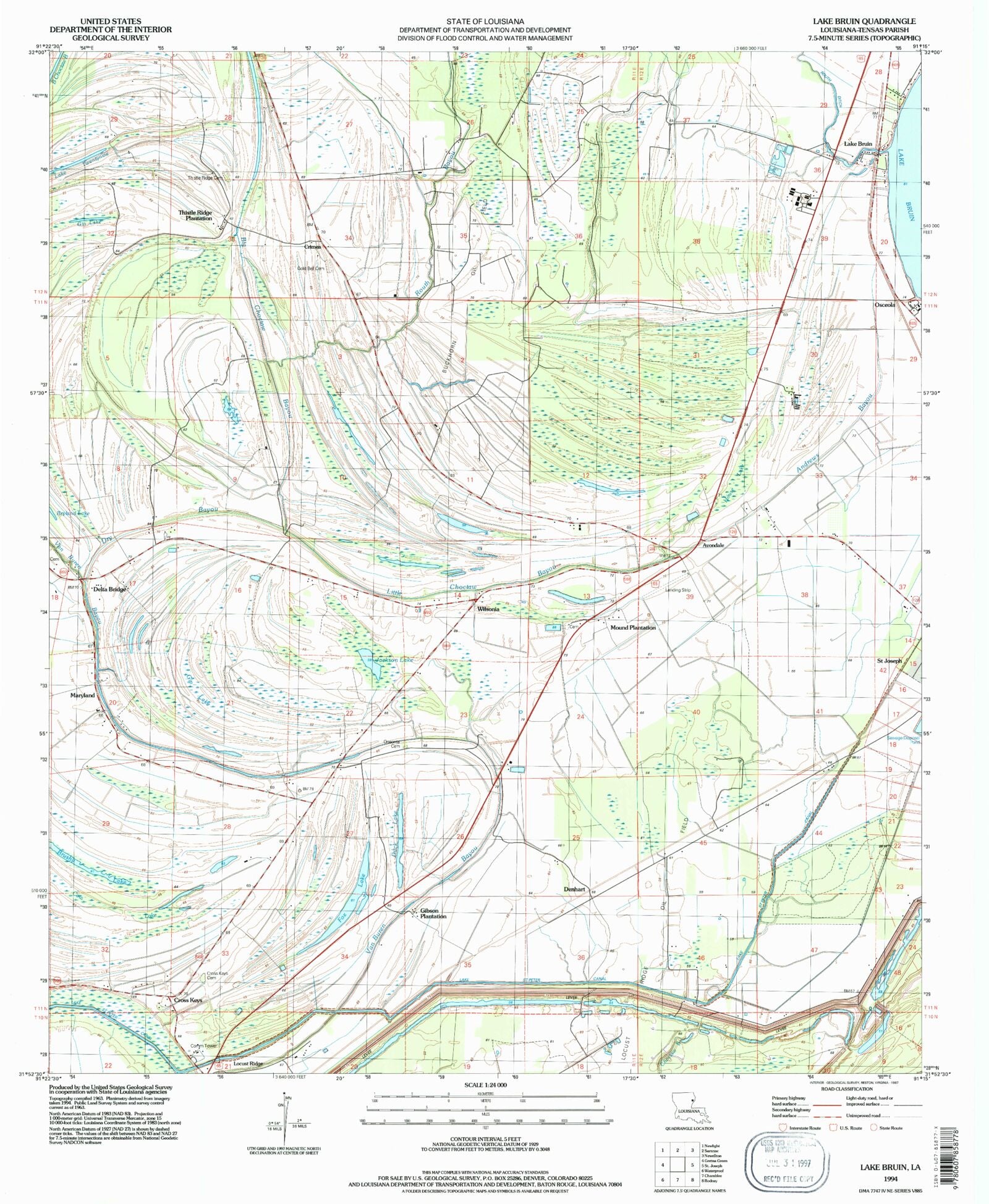 Classic USGS Lake Bruin Louisiana 7.5'x7.5' Topo Map – MyTopo Map Store