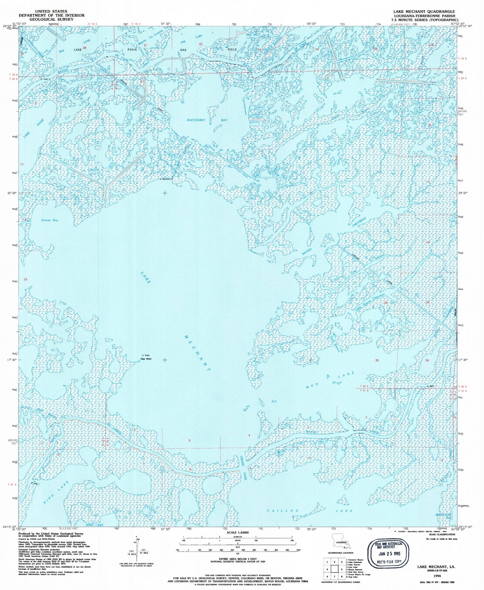 Classic USGS Lake Mechant Louisiana 7.5'x7.5' Topo Map – MyTopo Map Store