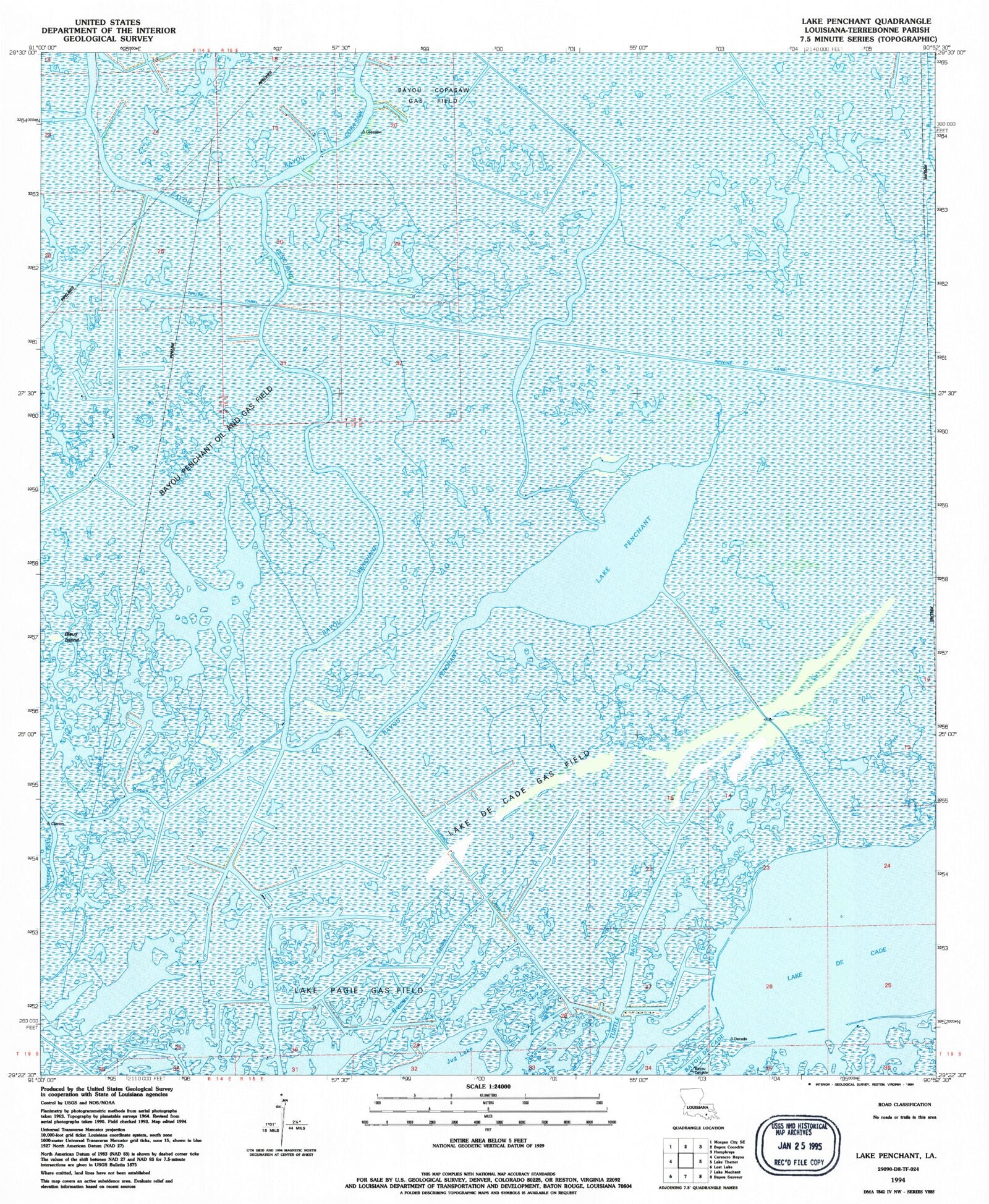 Classic USGS Lake Penchant Louisiana 7.5'x7.5' Topo Map – MyTopo Map Store