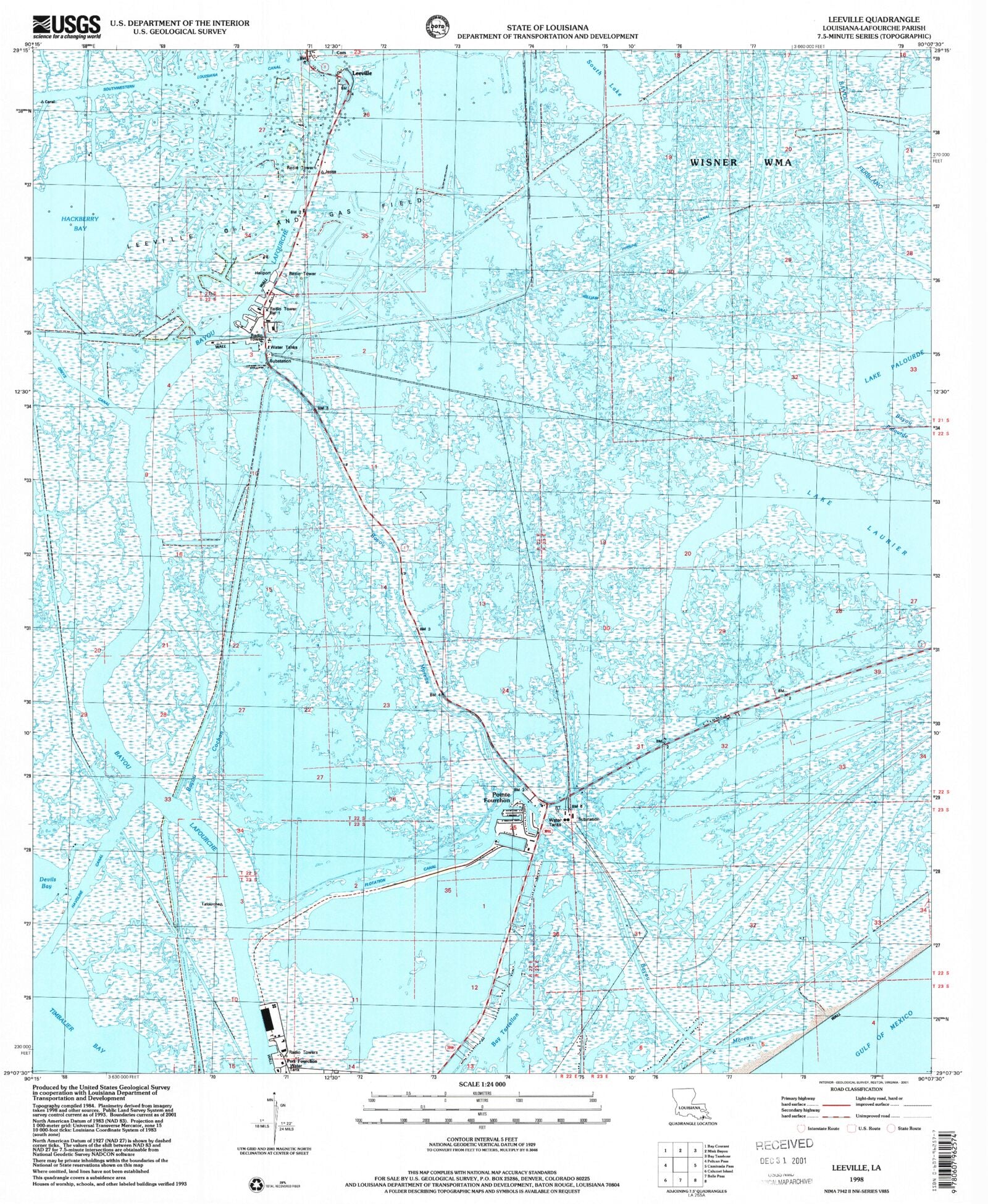 Classic USGS Leeville Louisiana 7.5'x7.5' Topo Map – MyTopo Map Store